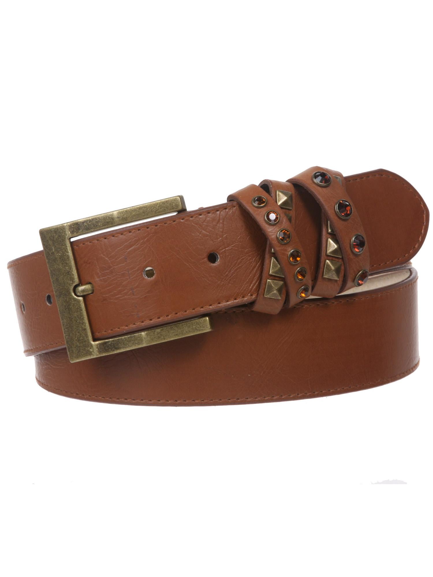 1 1/2 Inch Genuine Leather Jean Belt With Rhinestone Loop Detail ...