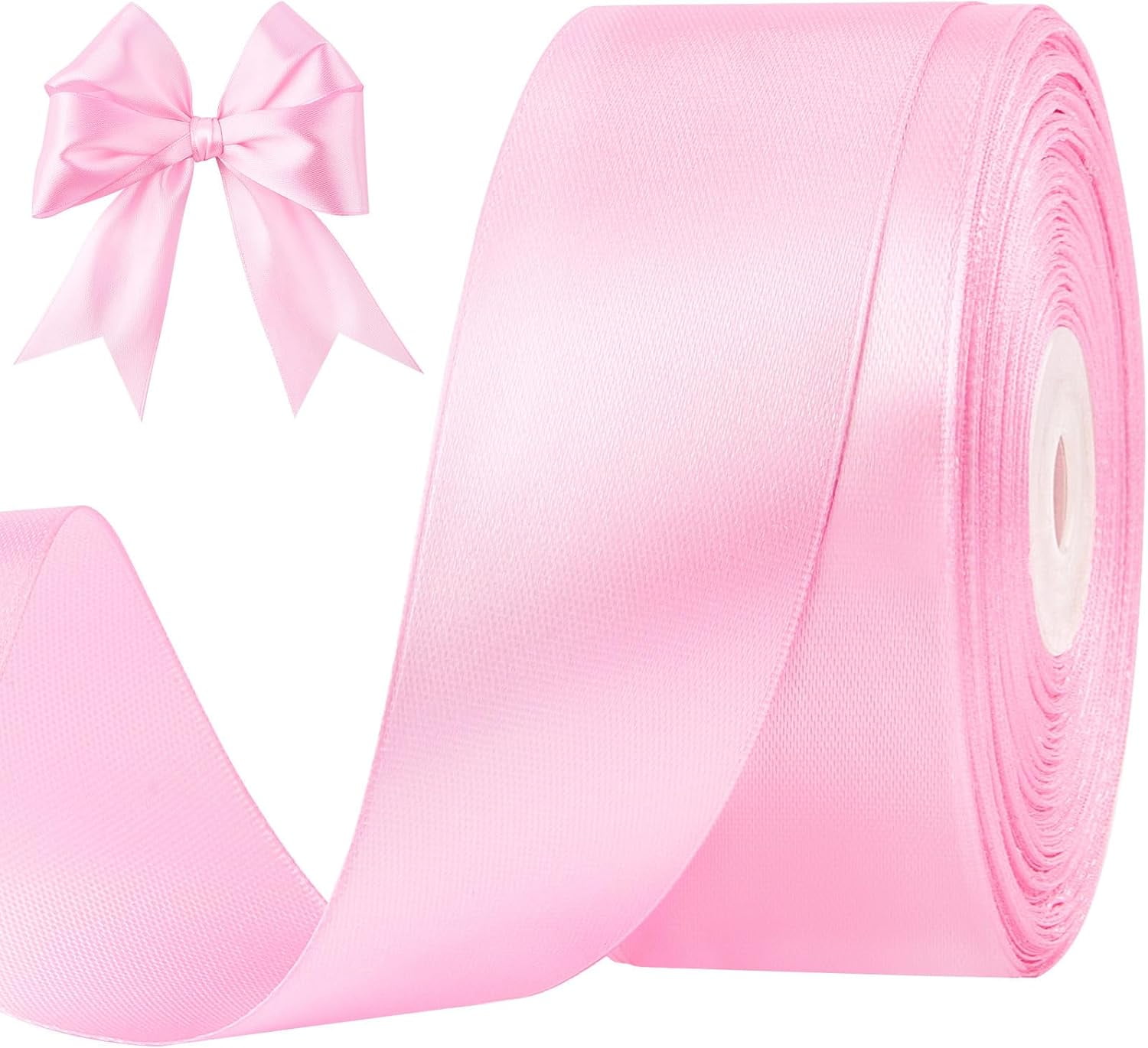 1-1/2 Inches 50 Yards Light Pink Satin Ribbon, Solid Fabric Ribbon Roll ...