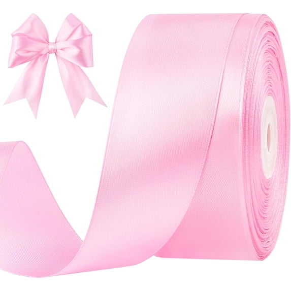 1-1/2 Inches 50 Yards Light Pink Satin Ribbon, Solid Fabric Ribbon Roll ...