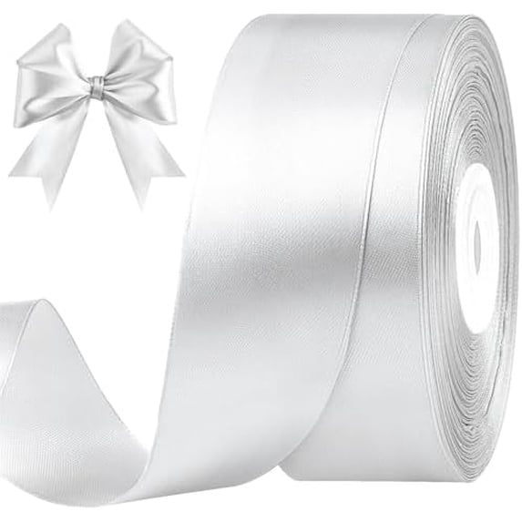 1-1/2 Inches 50 Yards Silver Satin Ribbon, Solid Fabric Ribbon Roll for ...