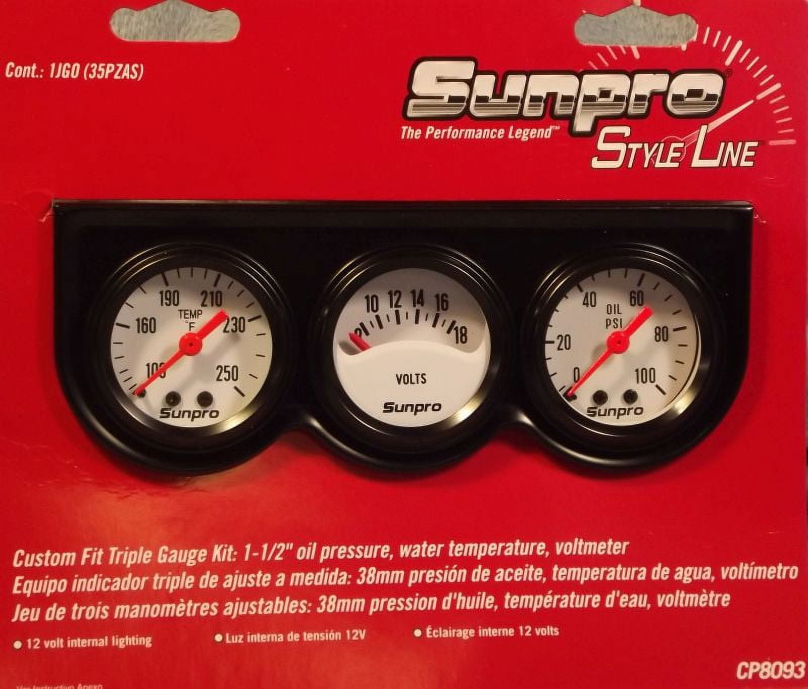 Sunpro CP8093 1 1/2" Mechanical Mini Triple Gauge Kit with White/Black ...