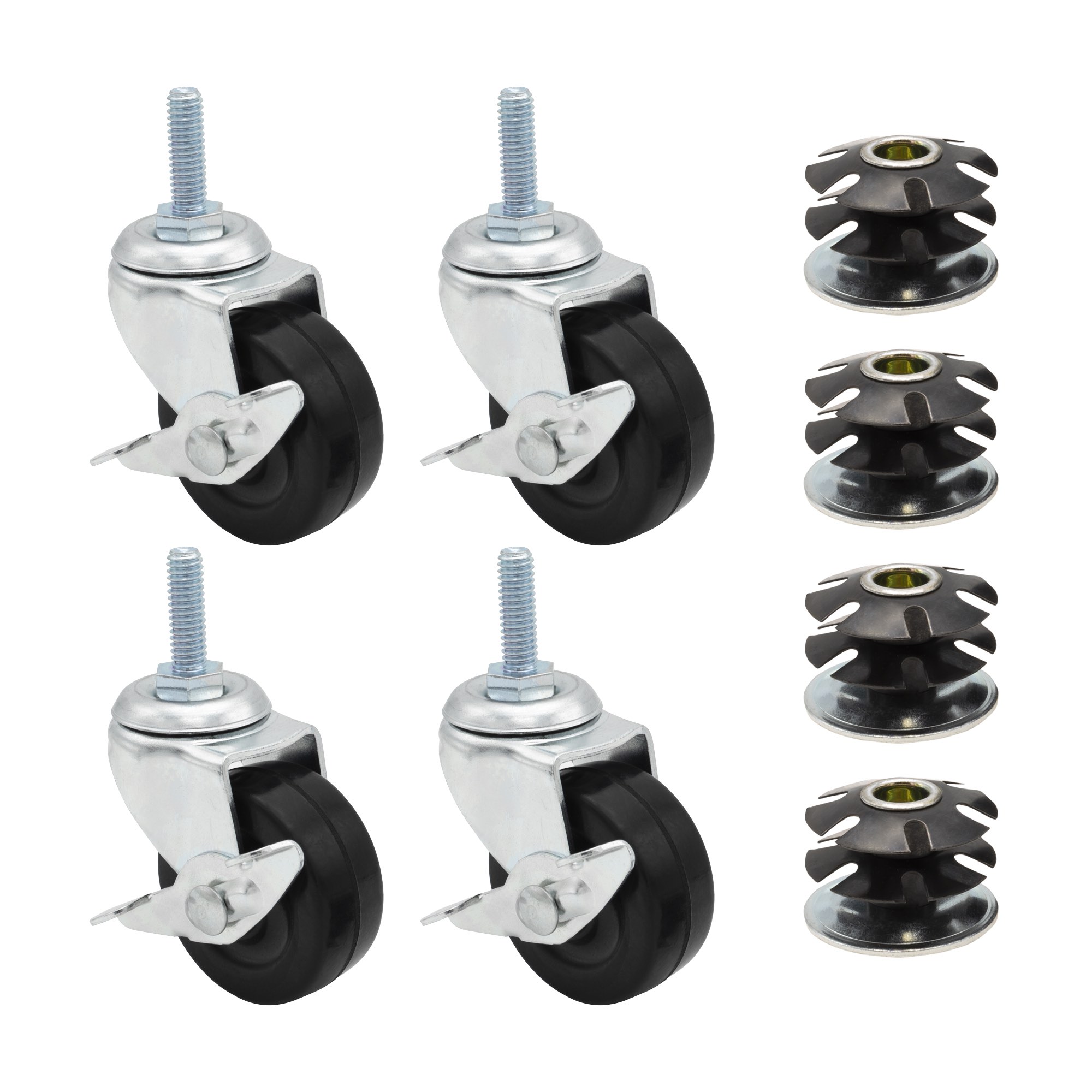 1-1/2" Round Metal Double Star Caster Insert | 5/16-18 Threaded Stem ...