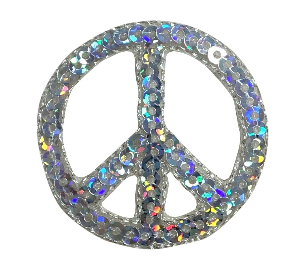 (1-1/2") Silver Sequin Peace Sign, Iron on Patch - Walmart.com