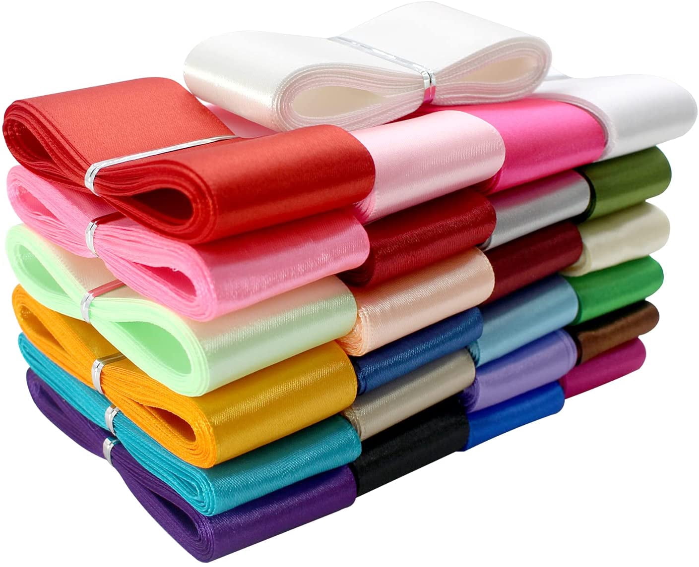 1 1/2" Single Face Satin Ribbon Assortment-100 Yards 25 Colors- Fabric ...