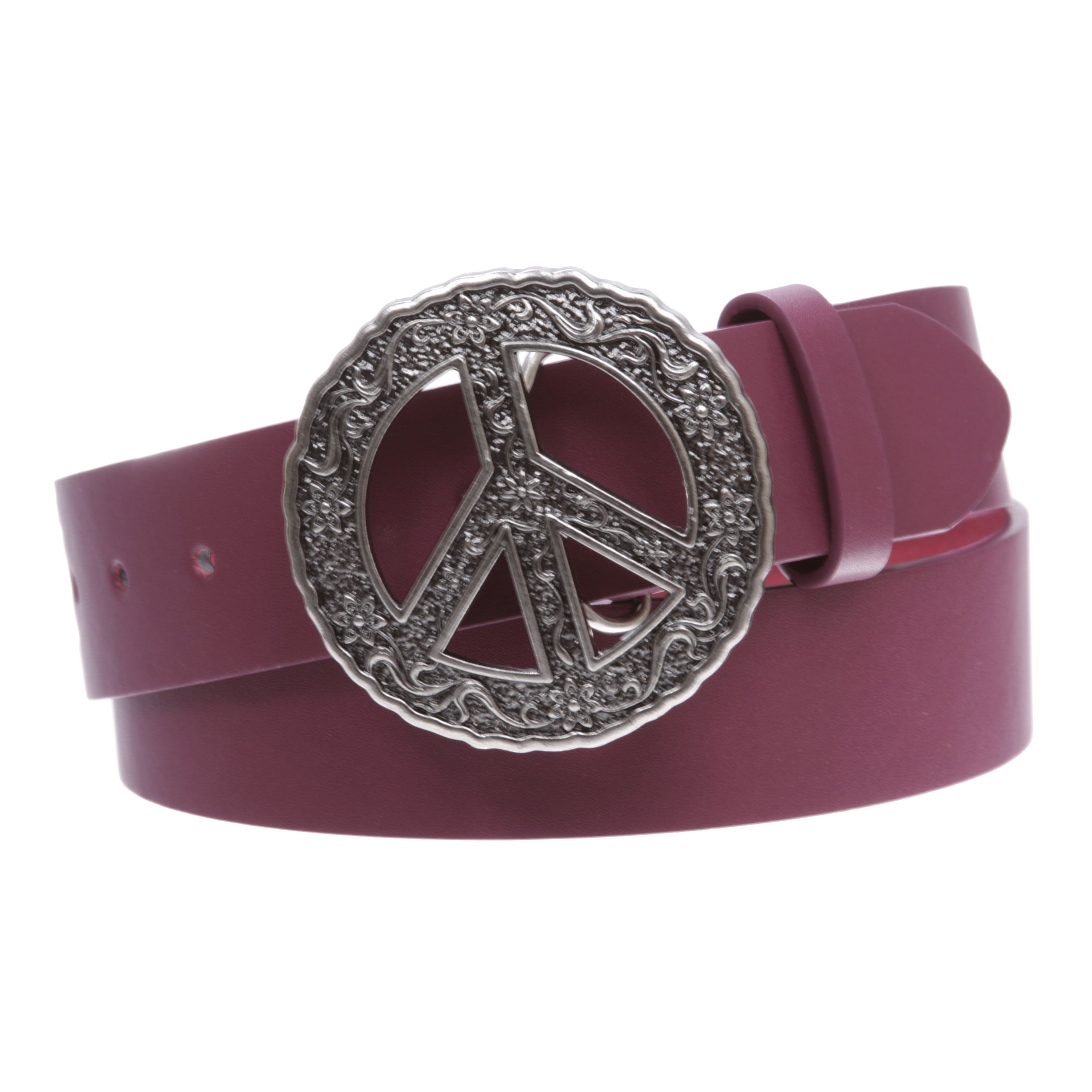 1 1/2" Snap On Belt With Round Perforated Floral Engraving Peace Sign ...