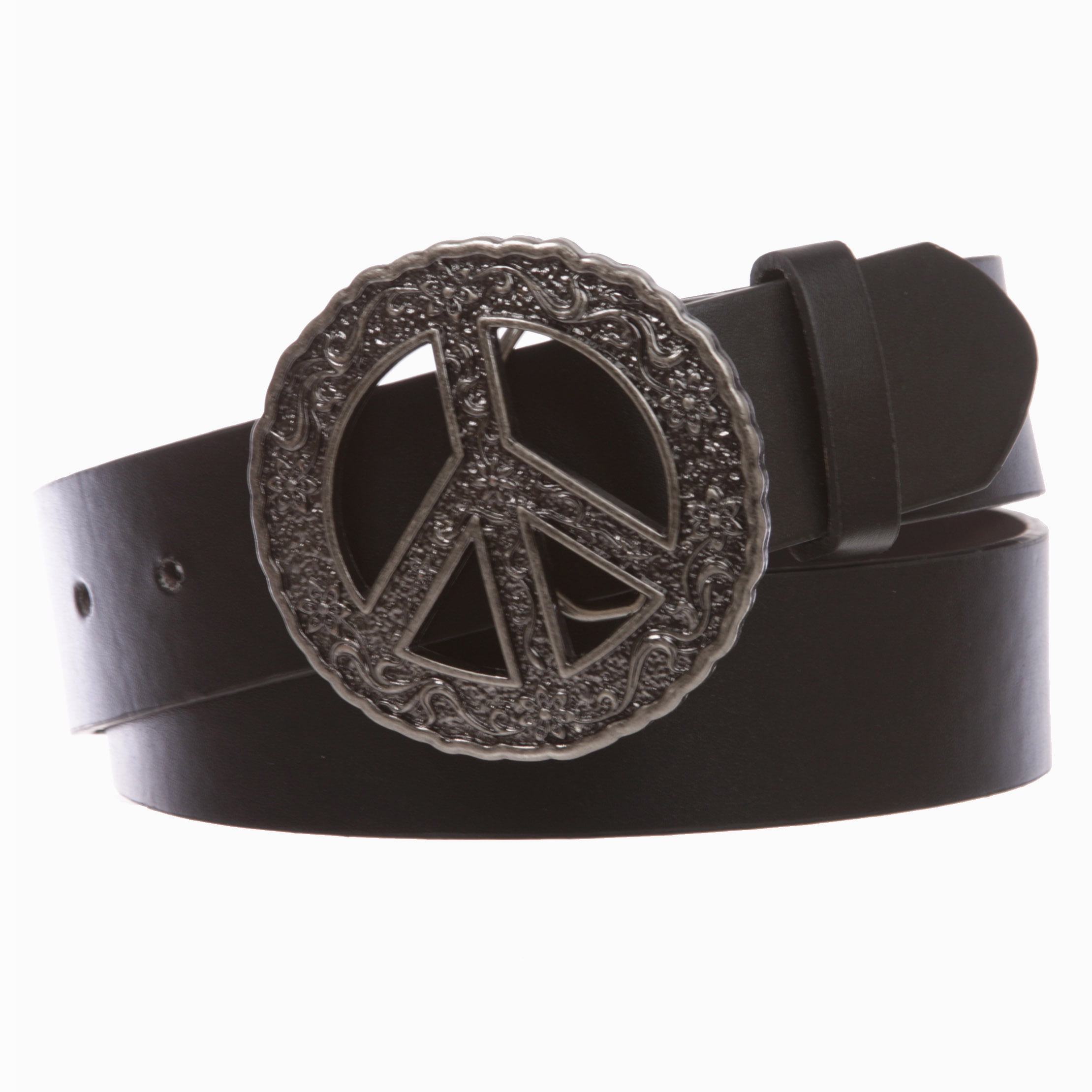 1 1/2" Snap On Belt With Round Perforated Floral Engraving Peace Sign ...