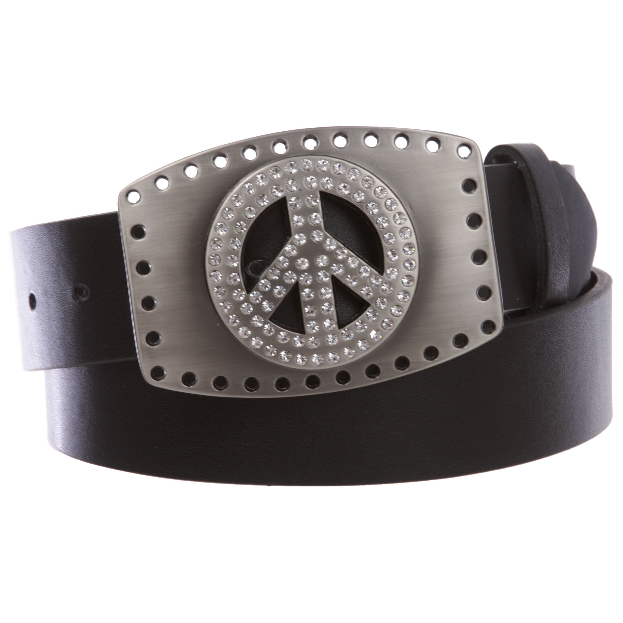 1 1/2" Snap On Rhinestone Peace Symbol Love Sign Hollow Out Buckle With ...