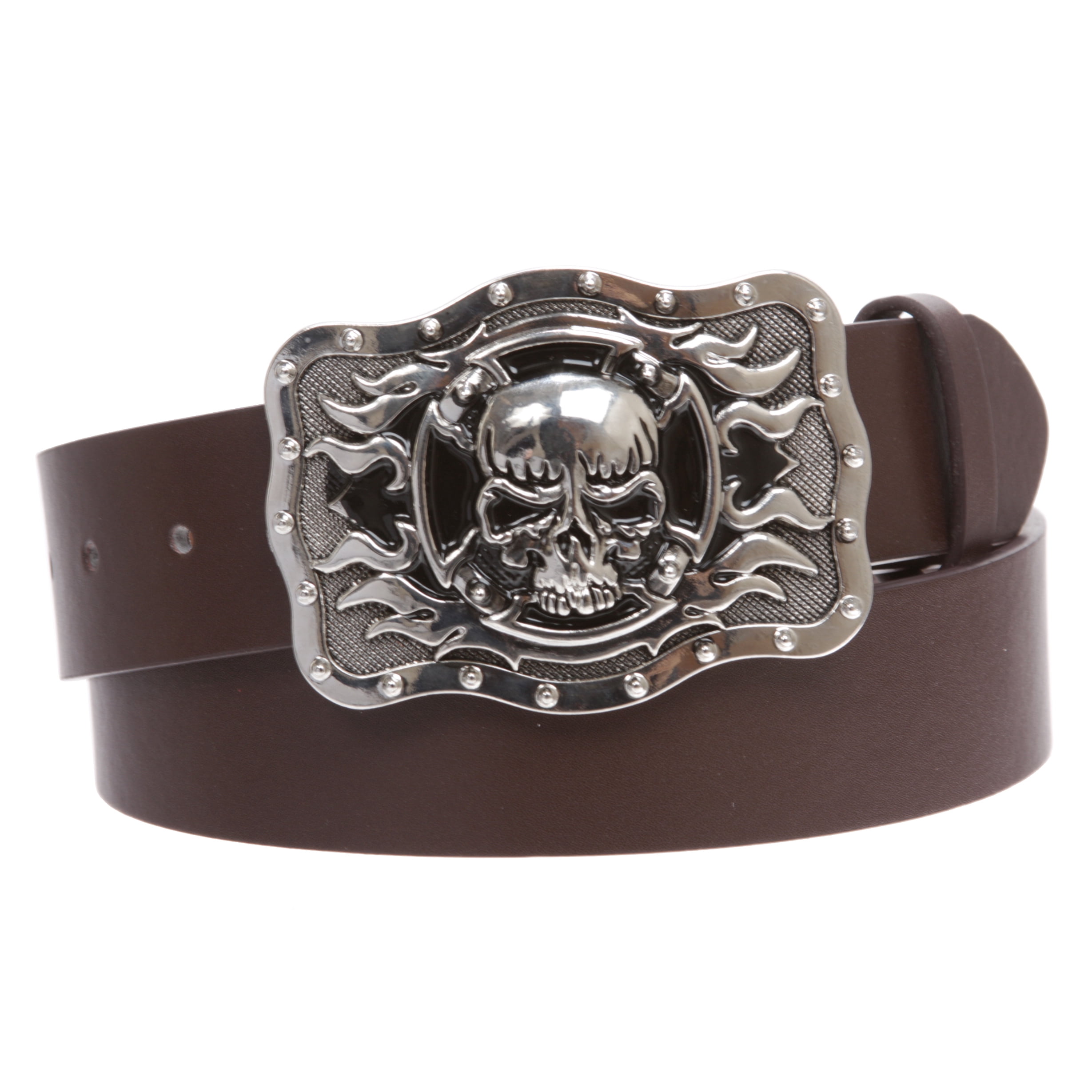 1 1/2" Snap On Western Rectangular Skull Flame Cross Buckle With Plain ...