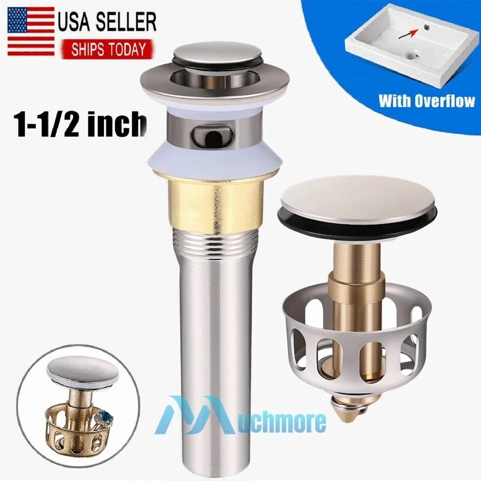 1 1/2 Universal Pop Up Drain Stopper For Bathroom Sink With Overflow ...