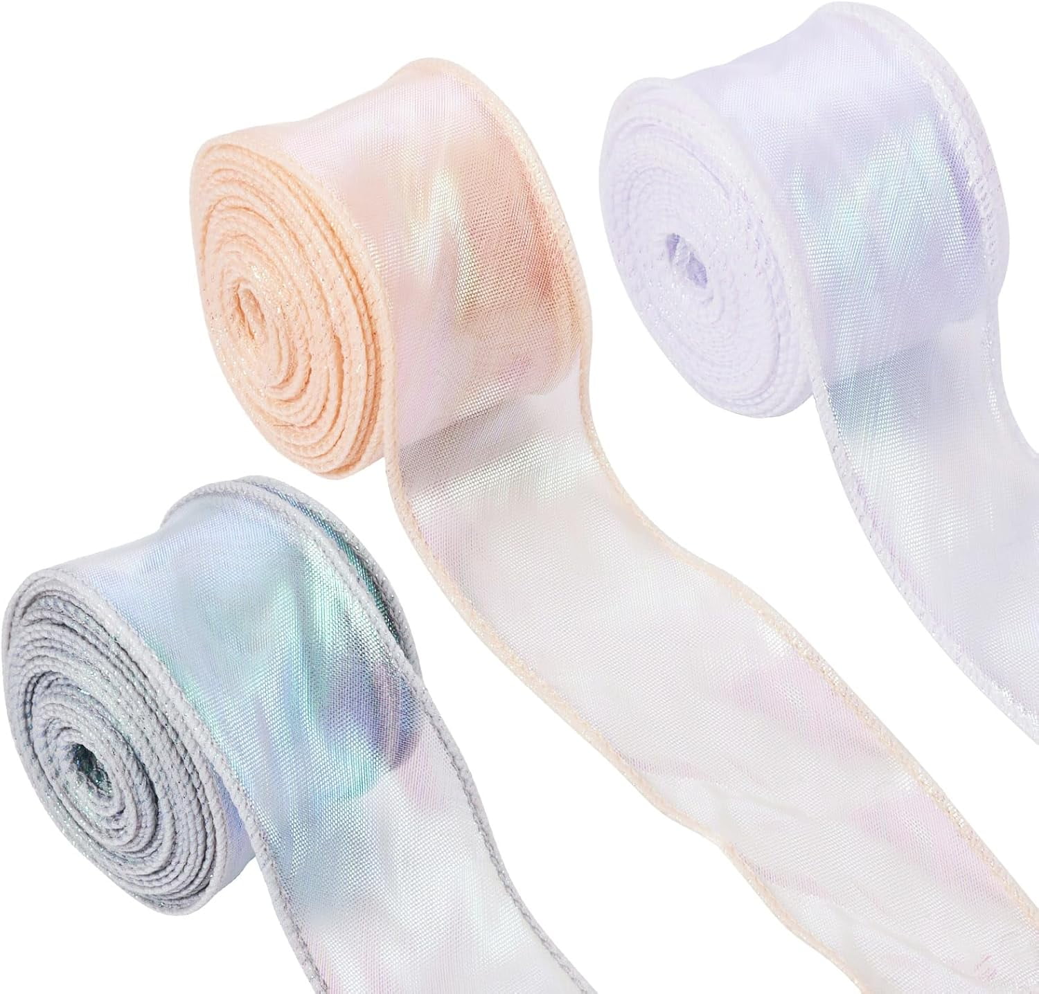 1 1/2" Wide Sparkly Sheer Organza Ribbon, 3 Rolls Total 30 Yard, Pastel ...