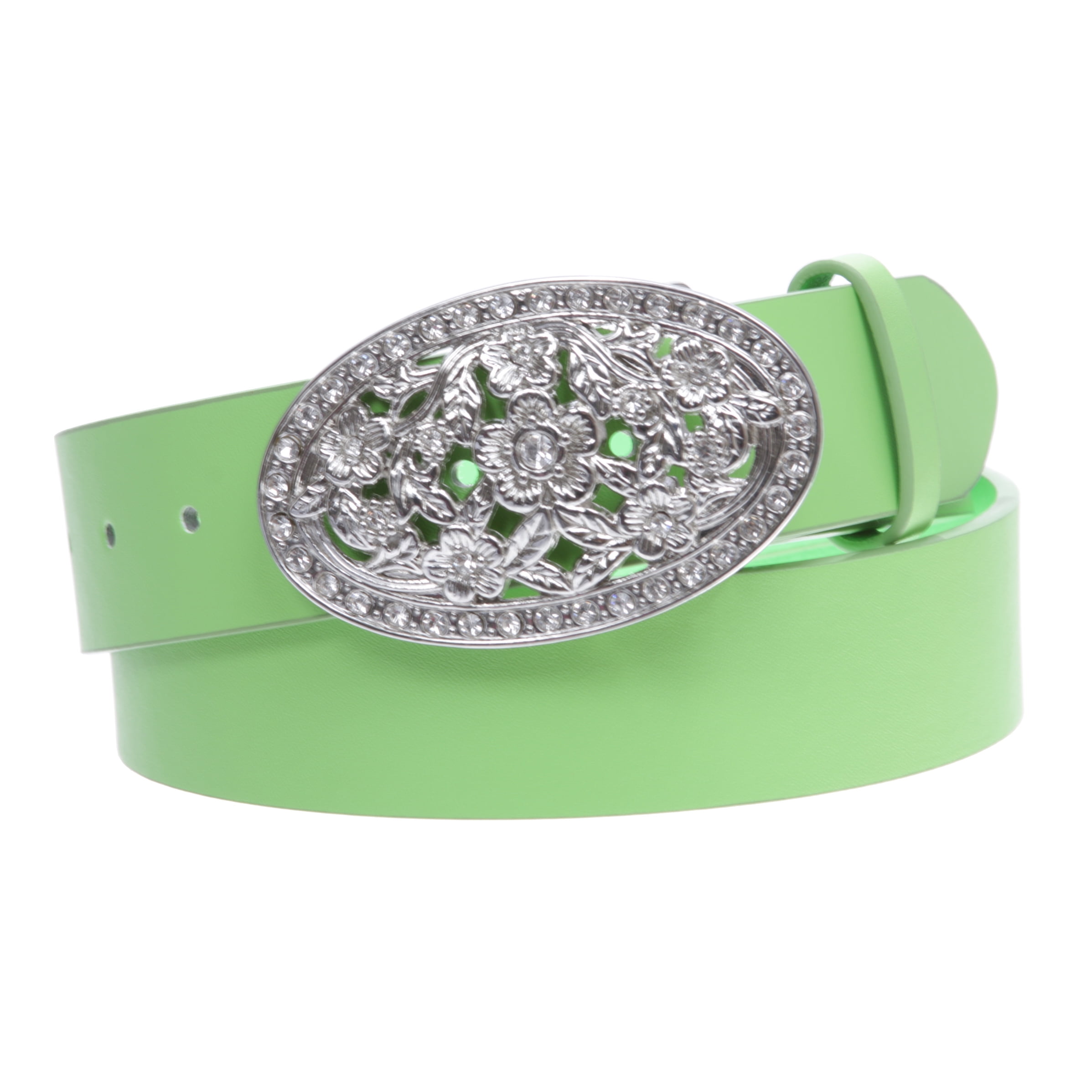 1 1/2" Women's Snap On Belt With Oval Perforated Engraved Crystal ...