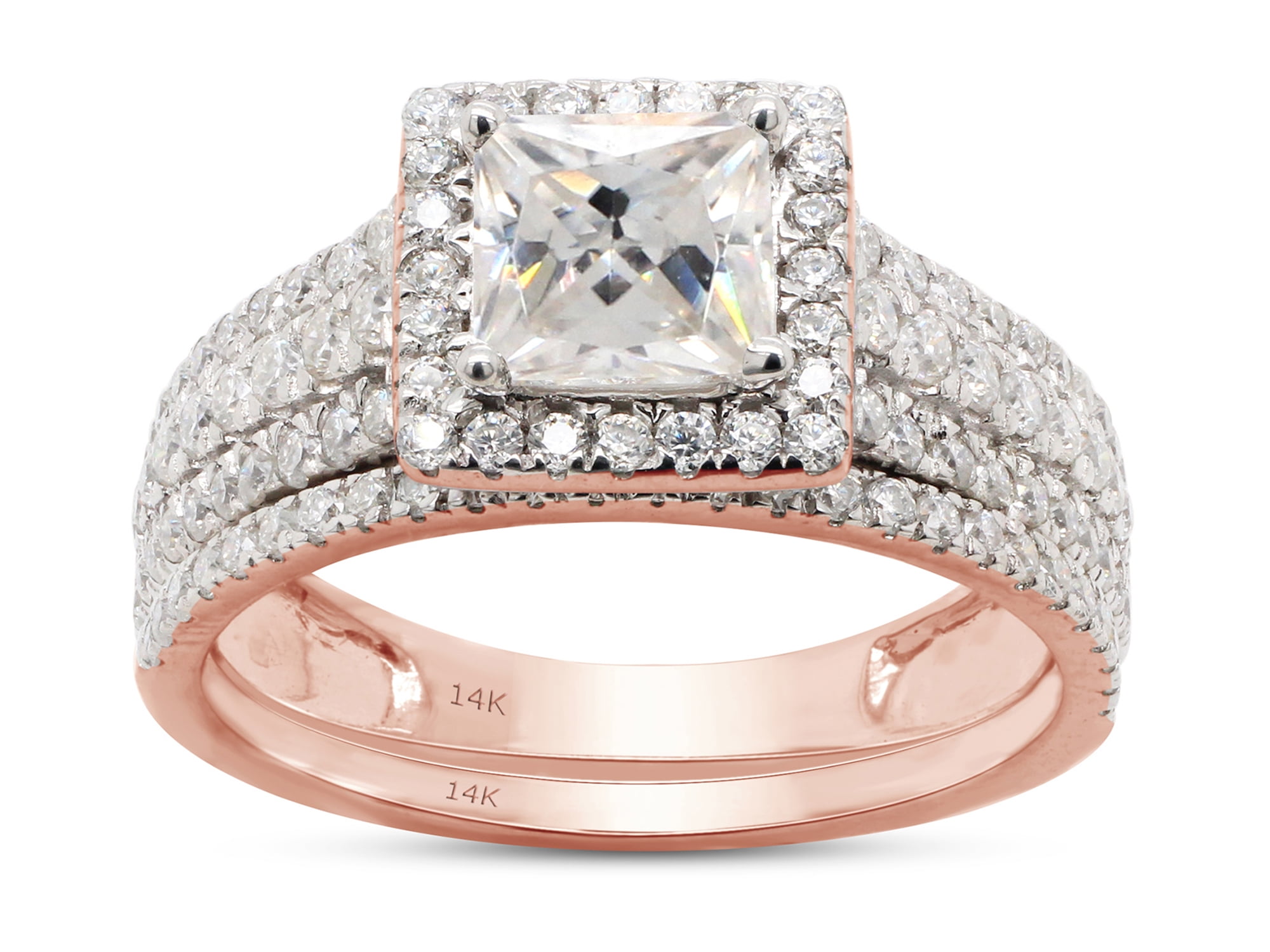 AFFY 1.50CT Princess & Round Moissanite Diamond Halo Bridal Ring Set ...