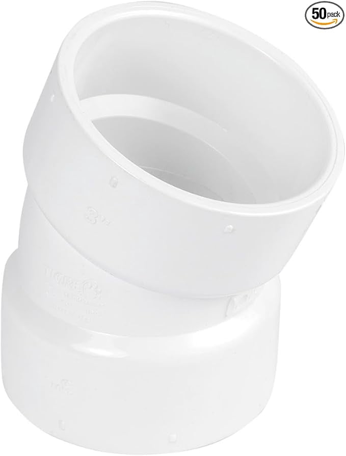 1-1/2 in. White PVC DWV 1/16 Bend 22.5° Elbow, Hub x Hub Connection ...