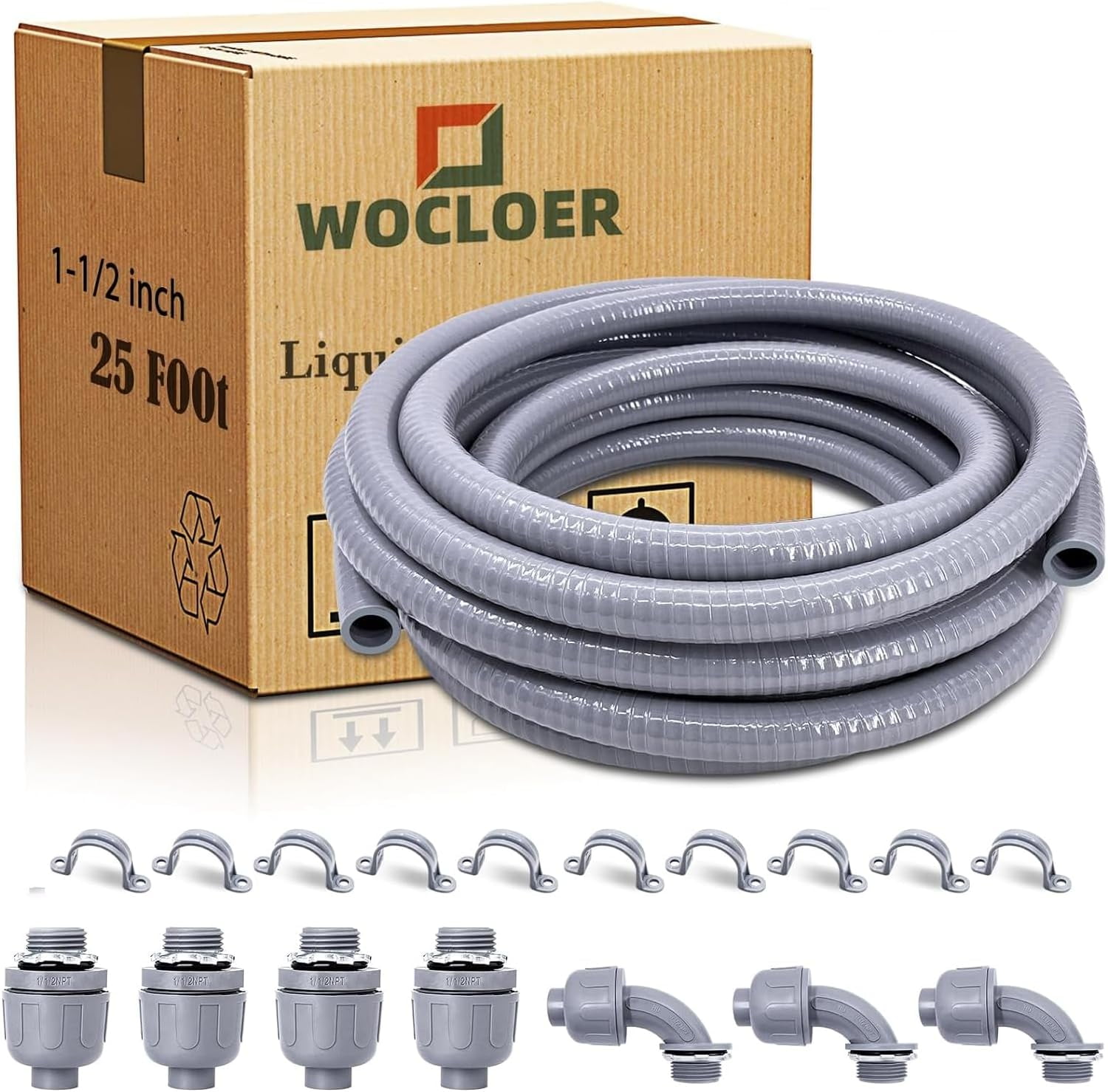 1-1/2 inch 25 Foot Liquid-Tight Conduit Kit, Flexible Non Metallic ...