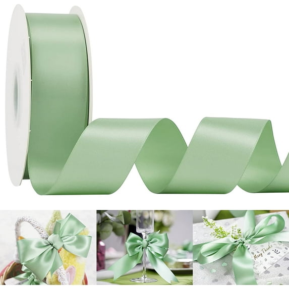 1-1/2 inch Double Face Satin Ribbon, Polyester Satin Sage Green Ribbon ...