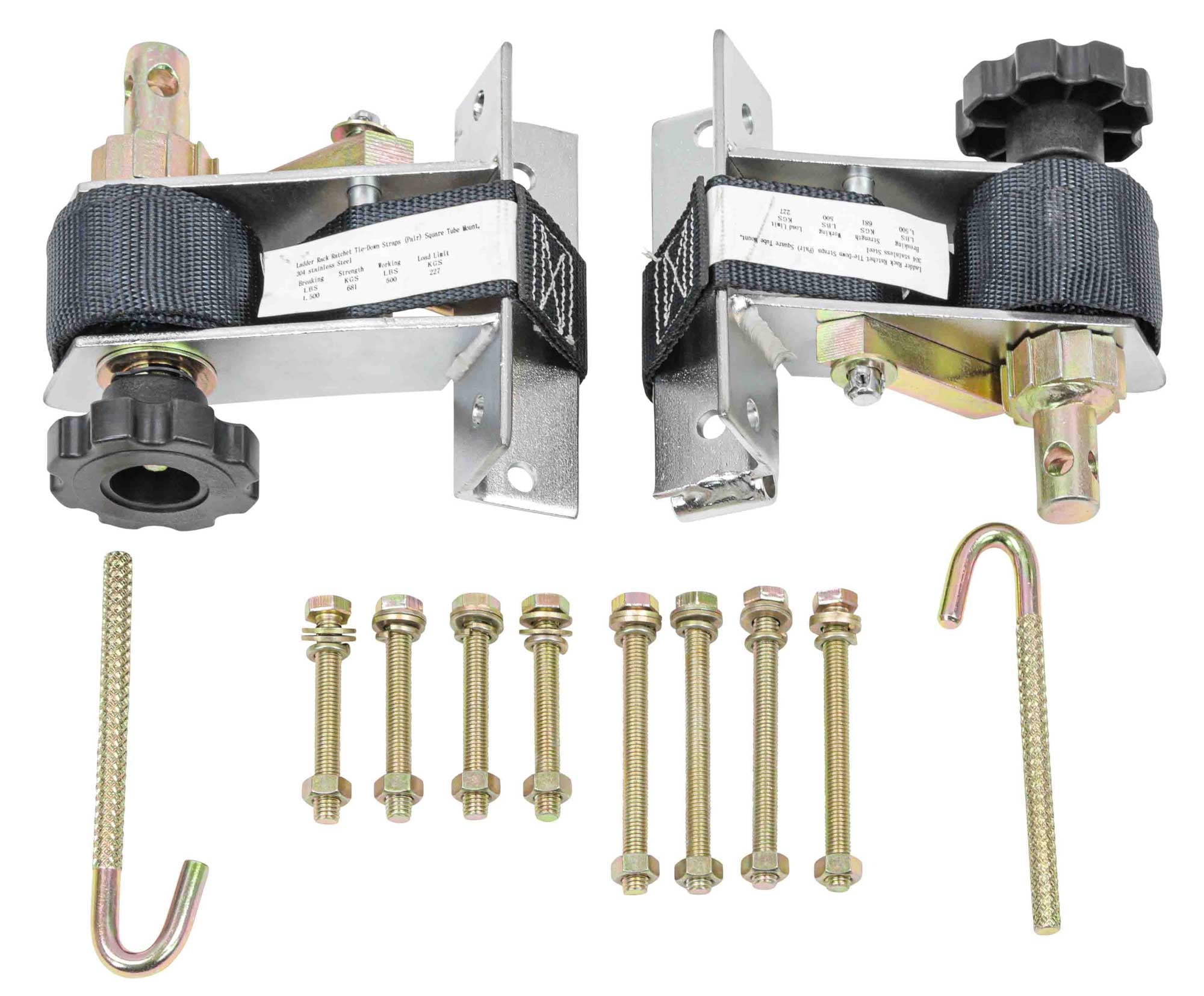 1-1/2" x 7' Ladder Rack Ratchet Tie-Down Straps (Pair) Square Tube ...