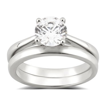 1/2 Carat T.G.W. White Round-Cut CZ and Swarovski Crystal Sterling Silver Halo Bridal Set ...