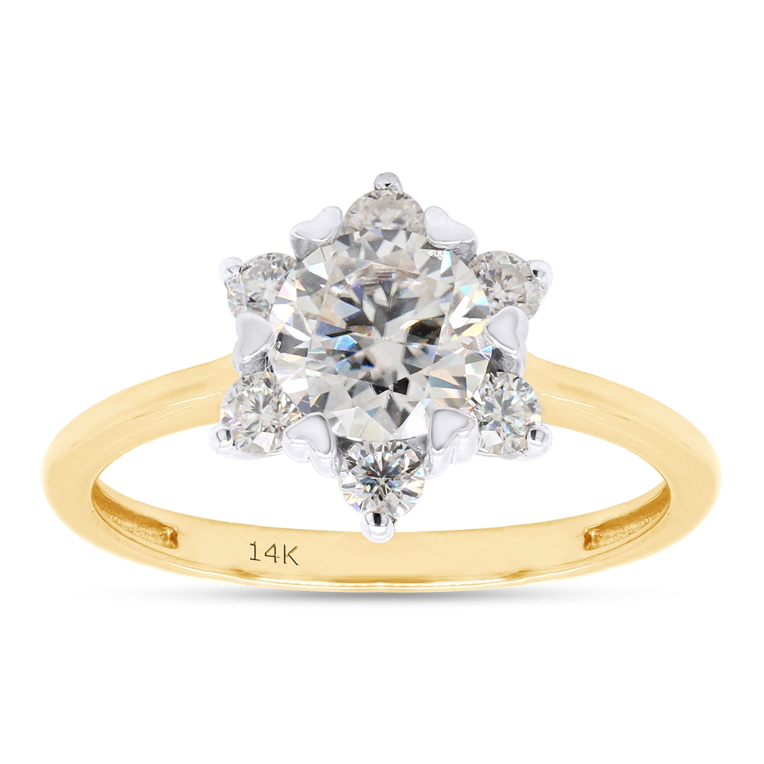 1 1/3 ct. t.w Center 6.5MM Round Cut Lab Created Moissanite Diamond Flower Engagement Rings For ...