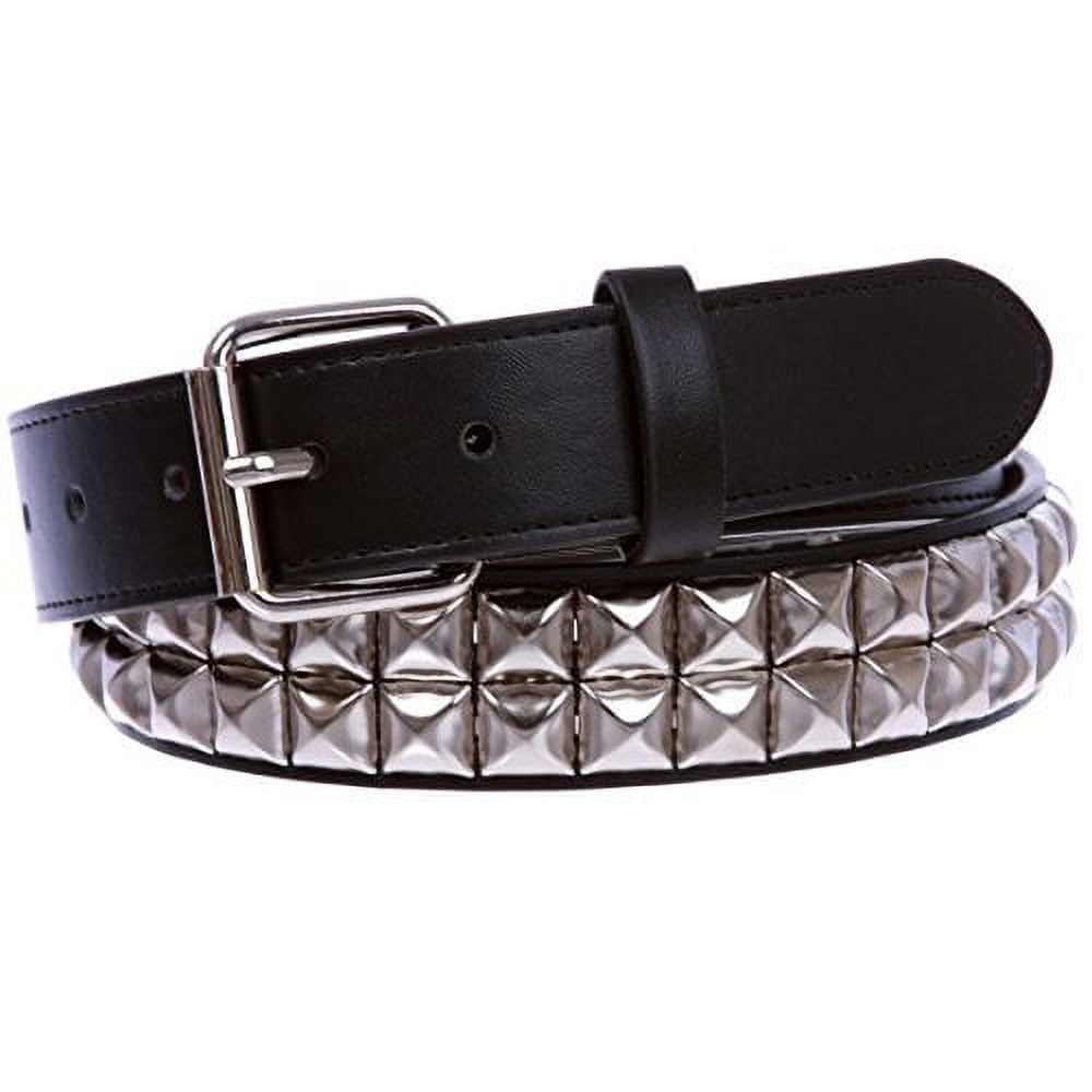 1 1/4" (33 mm) Snap On Two Row Punk Rock Star Silver Studded Leather ...