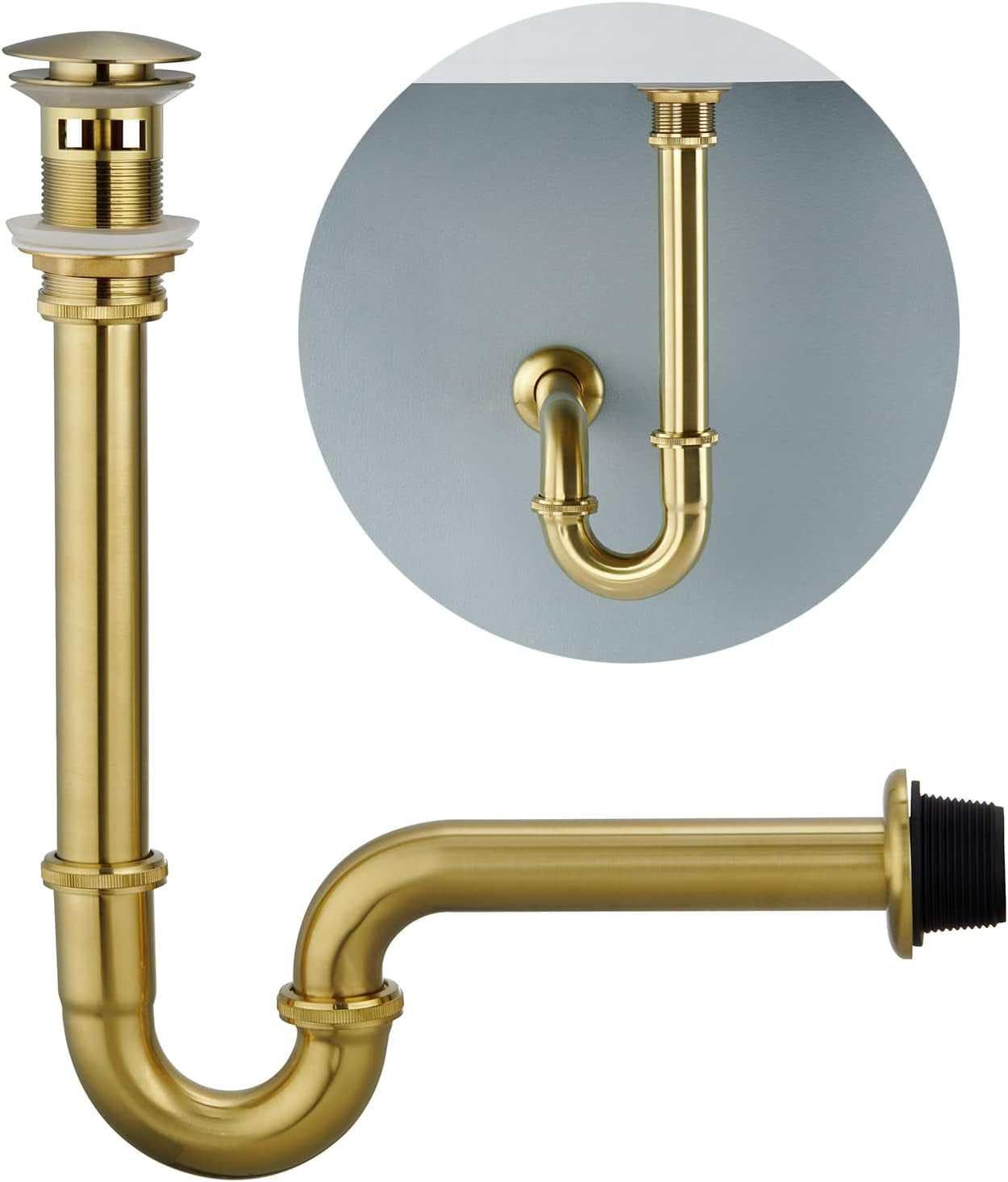 1-1/4 Brass P-Trap with Bathroom Sink Stopper : Sink Drain Bottle Trap ...