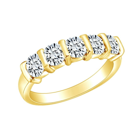 AFFY 1 1/4 Carat Round Shape White Natural Diamond Five Stone Wedding ...