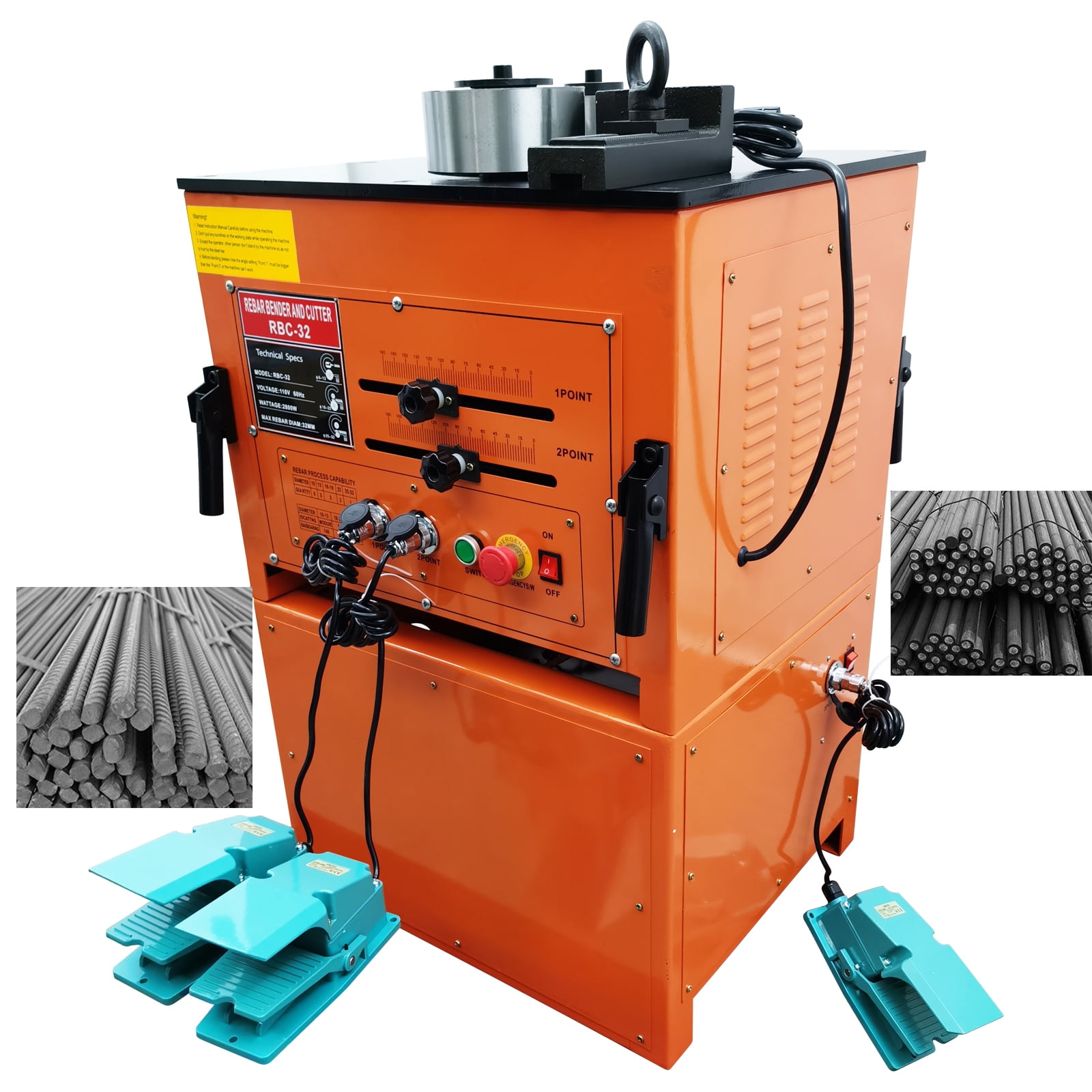 1-1/4" Electric Rebar Bending Cutting Machine Bench 3 Feet Controls ...