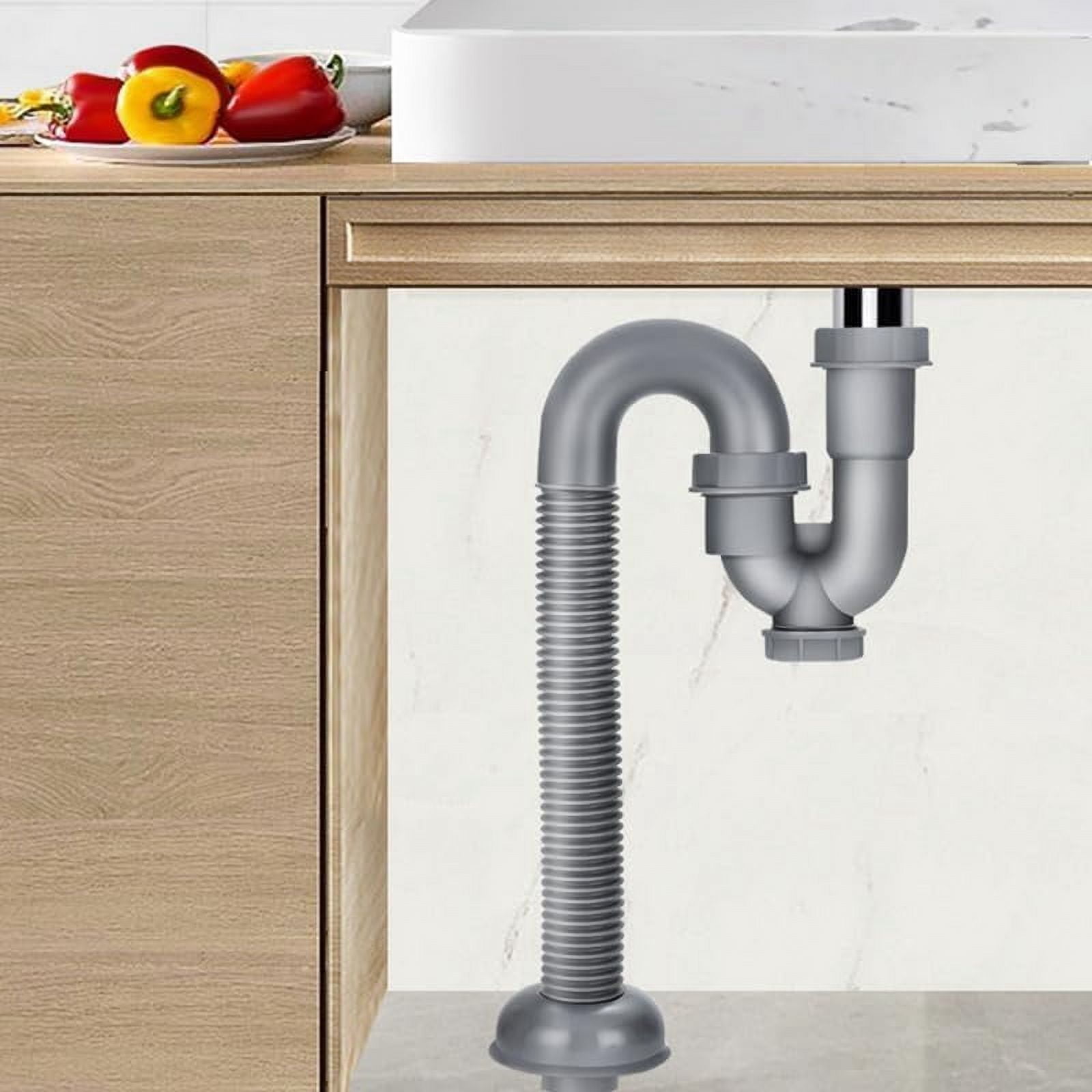1 1/4 Inch Kitchen Sink Drain Pipe Kit with Cleanout Plug Anti-Odor ...