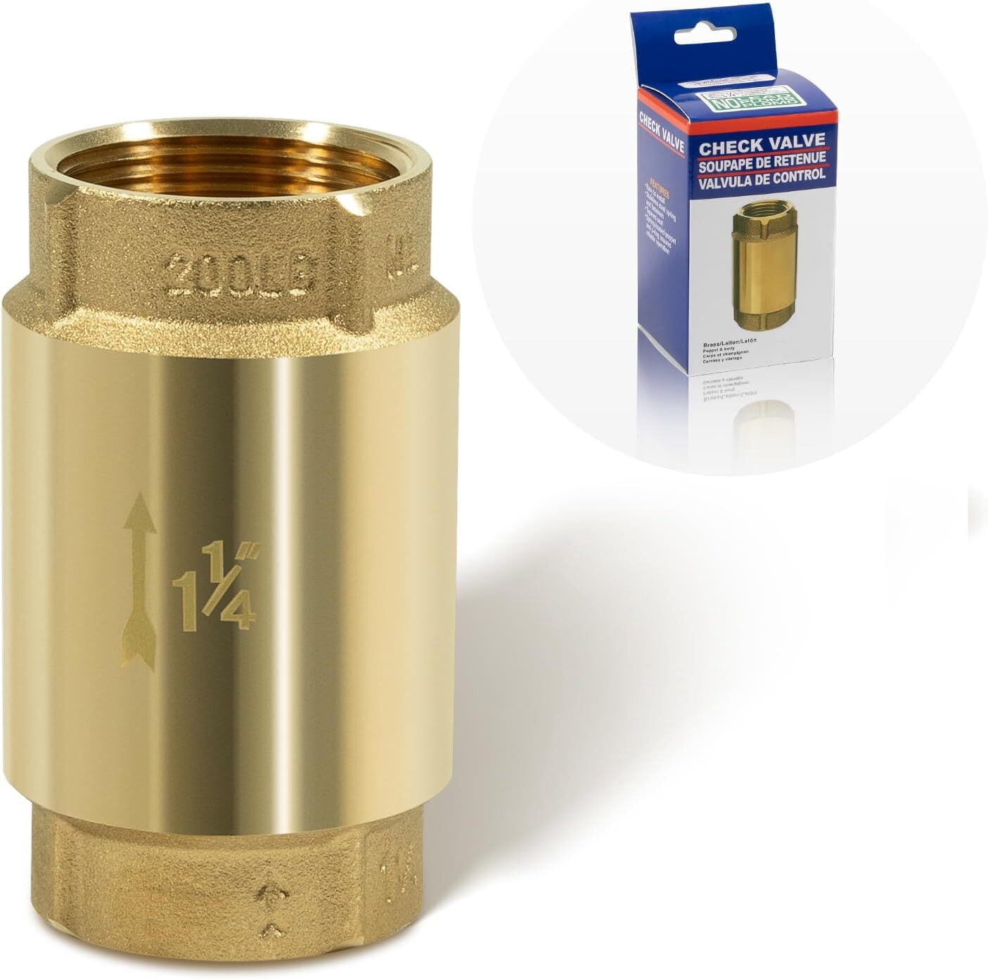 1 1/4" NPT Brass Check Valve Female Pipe Thread FPT One Way Back Flow ...