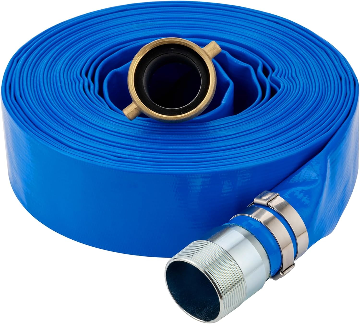 1-1/4" X 100ft PVC Lay Flat Water Pump Discharge Hose with NPT Pin Lug and Nipple Fittings ...