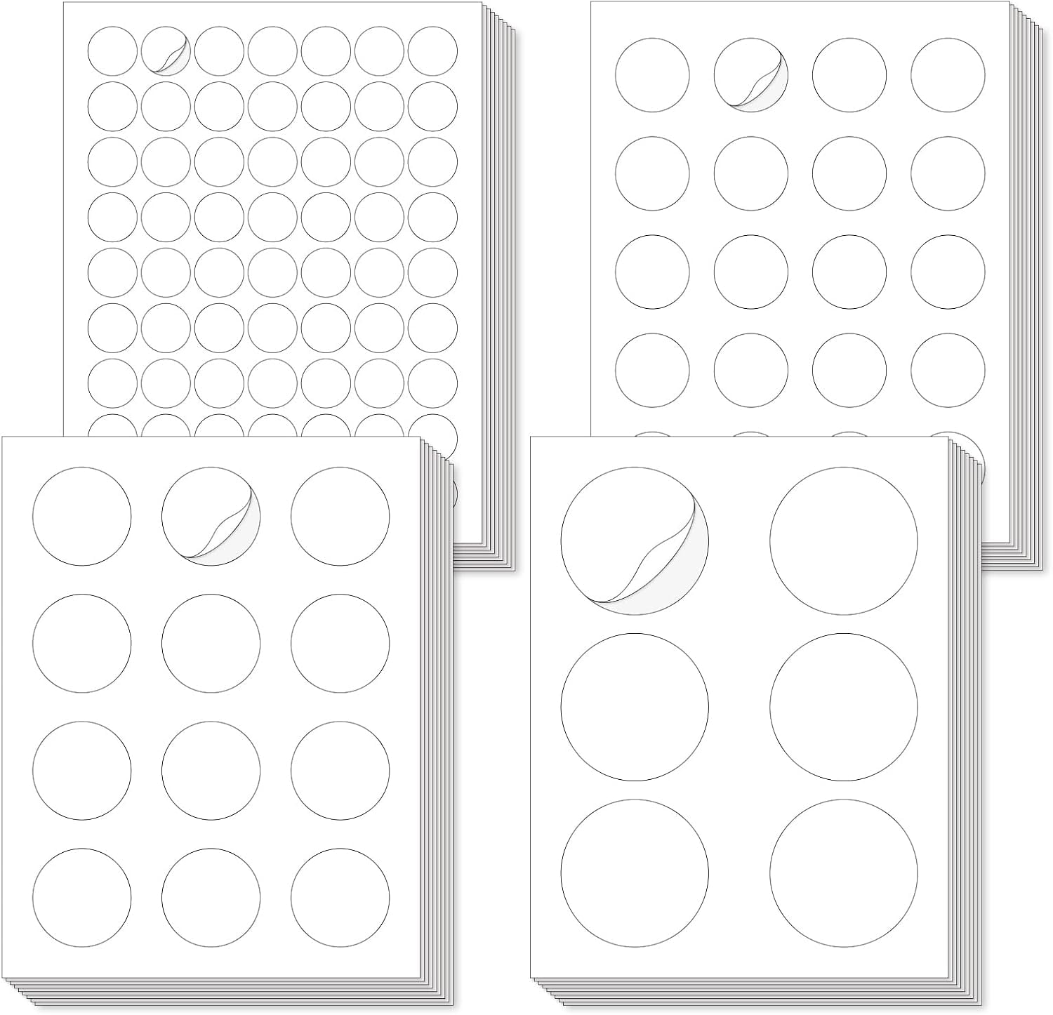 1'' 1.5'' 2'' 3'' Assorted Diameter Sizes 2525 Round Labels, Printable ...