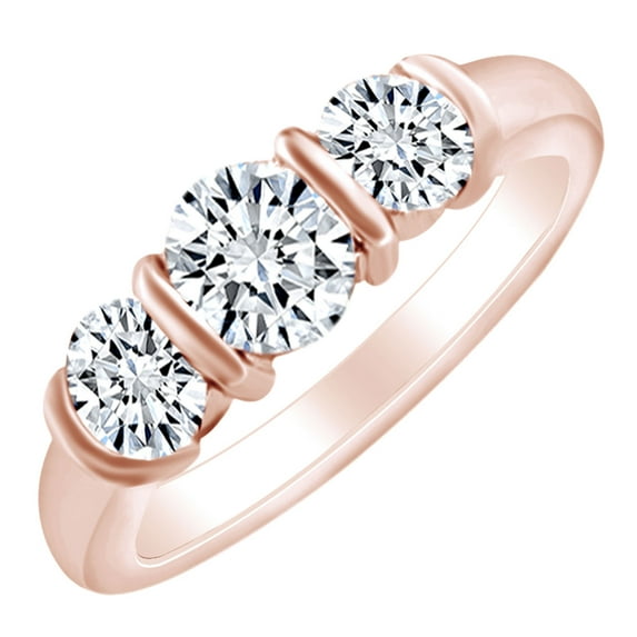 AFFY 1 1/5 Carat Round Cut White Natural Diamond Three Stone Bar Set ...