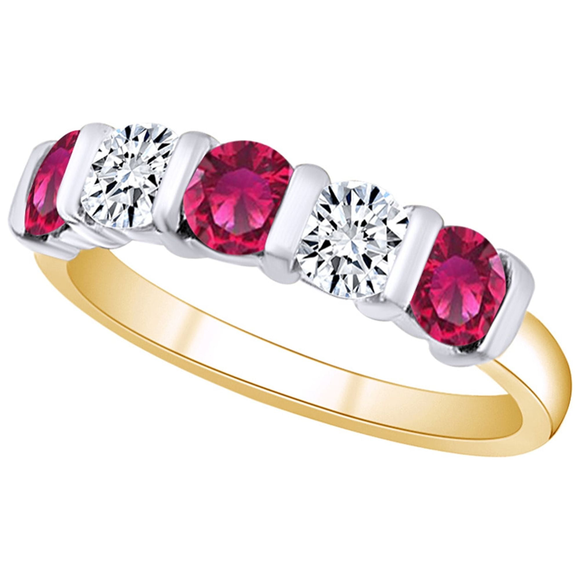 AFFY 1 1/5 Carat Simulated Ruby & White Natural Diamond Eternity ...