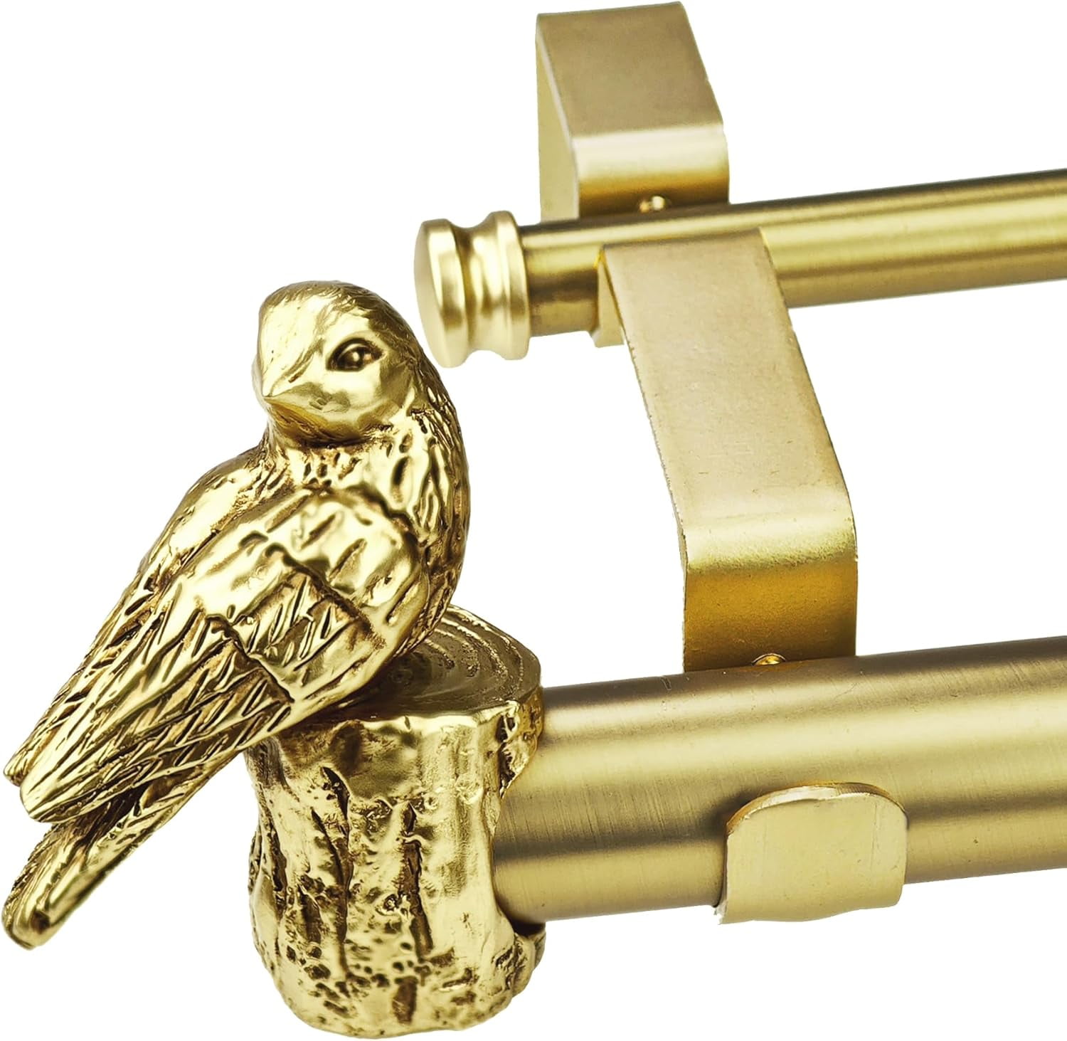 1-1/8 Inch Diameter Brushed Gold Curtain Rod with Bird Design Finials ...
