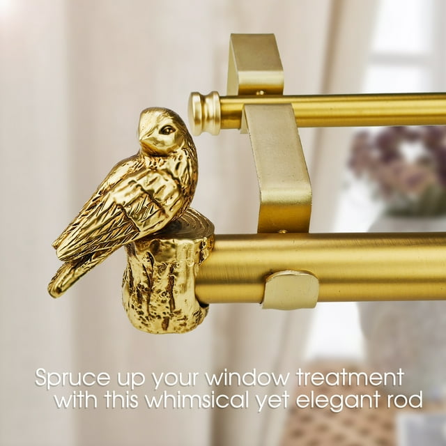 1-1/8 Inch Diameter Gold Curtain Rod with Bird Design Finials, 72-144 ...