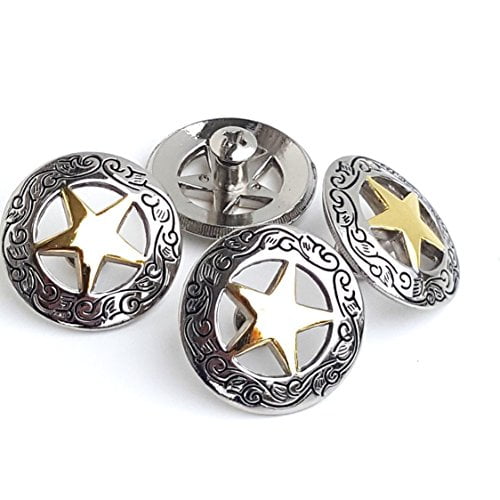 1 1/8" Silver Engraved Gold Star Concho W/ Screw 4pc set by Concho King ...