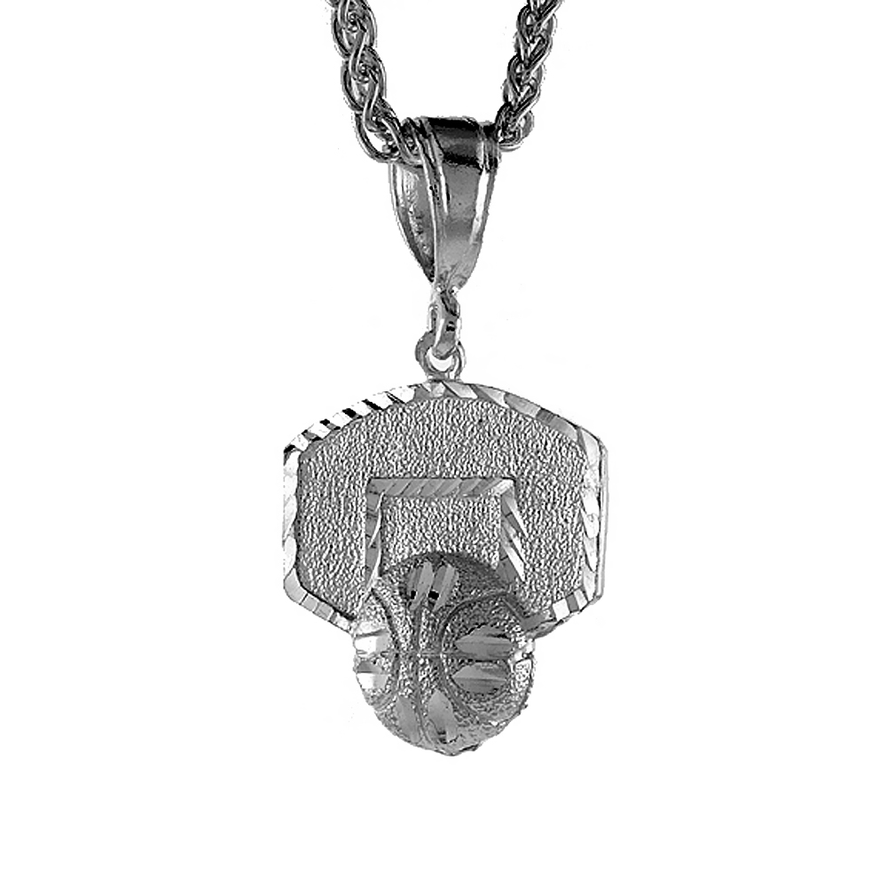 1 1/8 inch Large Sterling Silver Small Basketball Backboard Pendant for ...