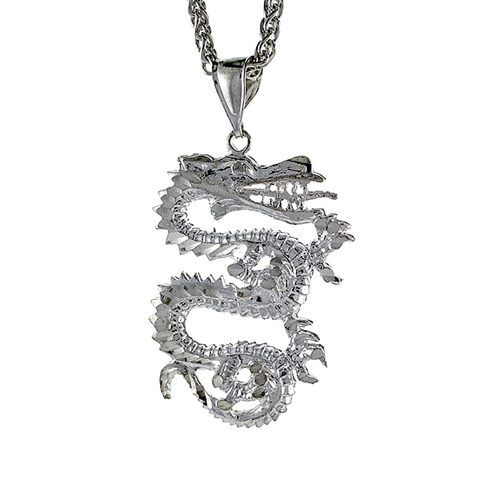 1 1/8 inch Large Sterling Silver Small Chinese Dragon Pendant for Men ...
