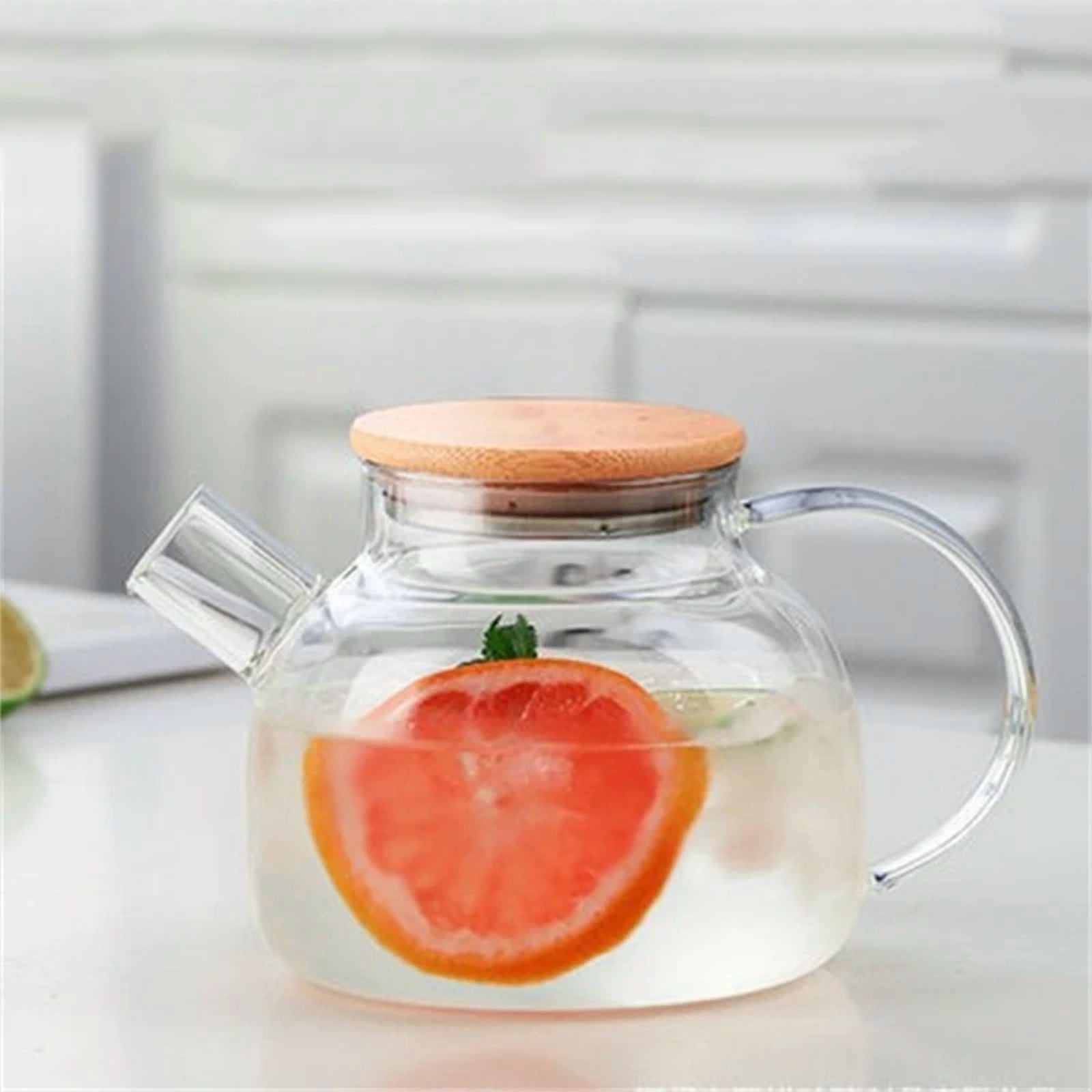 1/1.8LGlass Teapot with Bamboo Lid Transparent Heat-Resistant Thicken ...