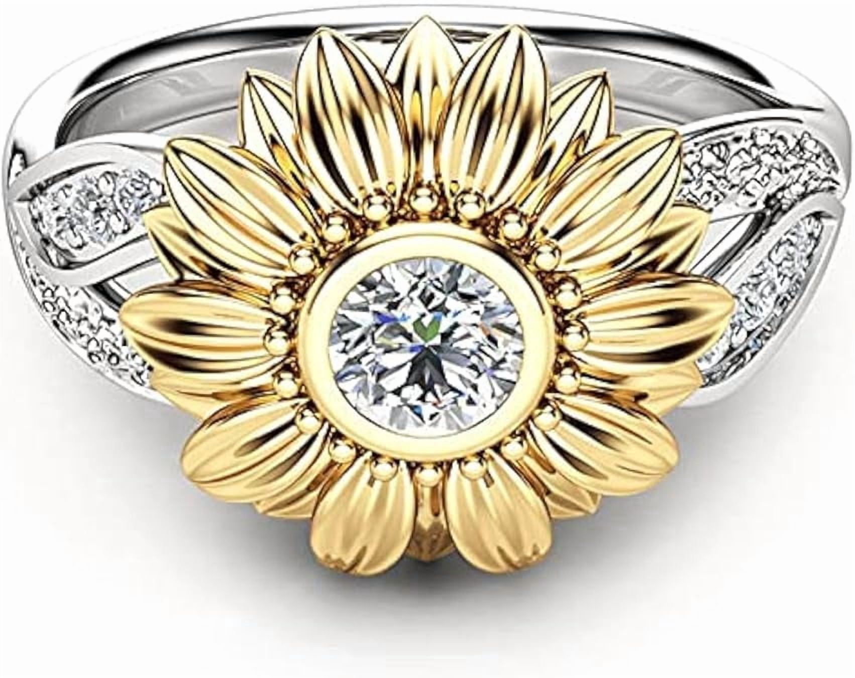 1 1/9 CT Round Shape White Cubic Zirconia Sunflower Split Shank Floral ...
