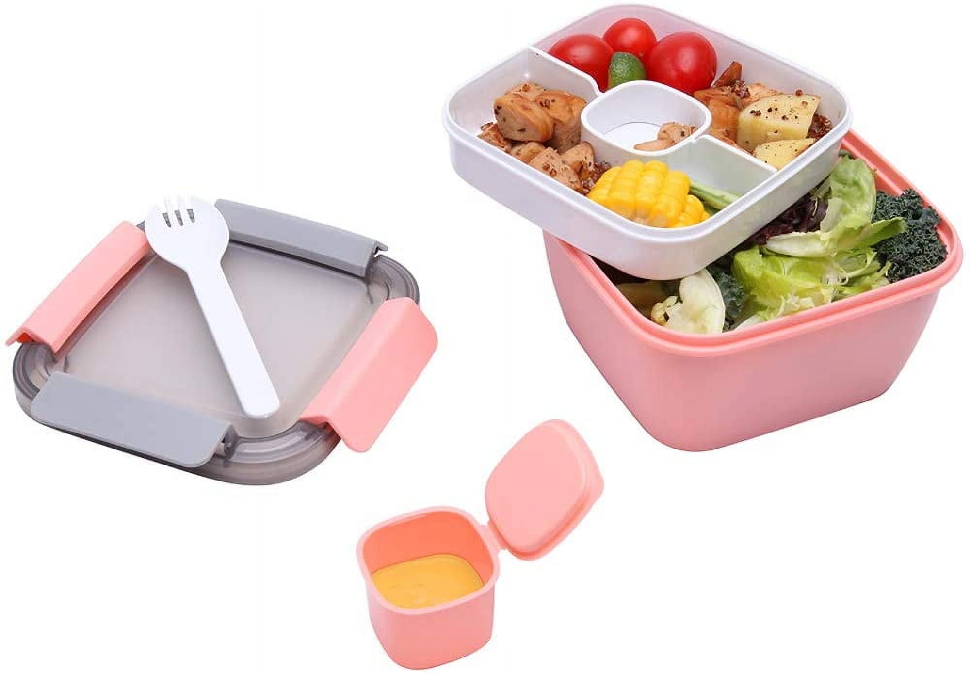 1.1 Liter Salad Container with Separate Dressing Pots and Cutlery, Leak ...