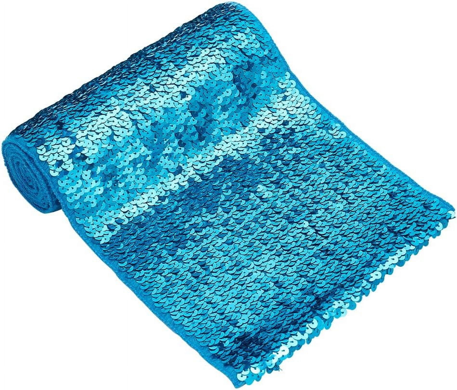 1.1 Yard Sky Blue Elastic Sequin Fabric 8.3" Wide Ployester & PET ...