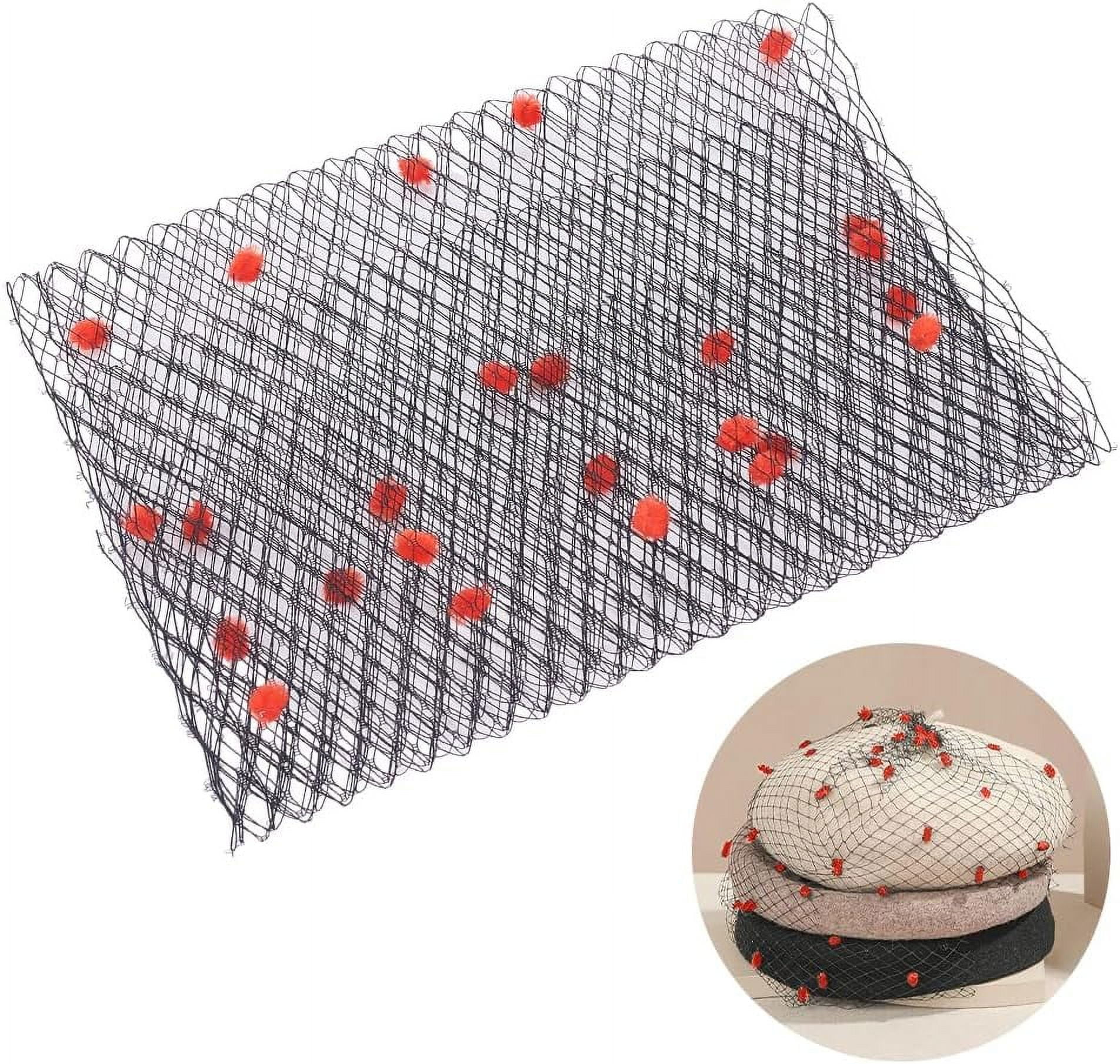 1.1 Yard Veil Neting Fabrics with Small Red Ball 9.8 Inch Wide Bridal ...