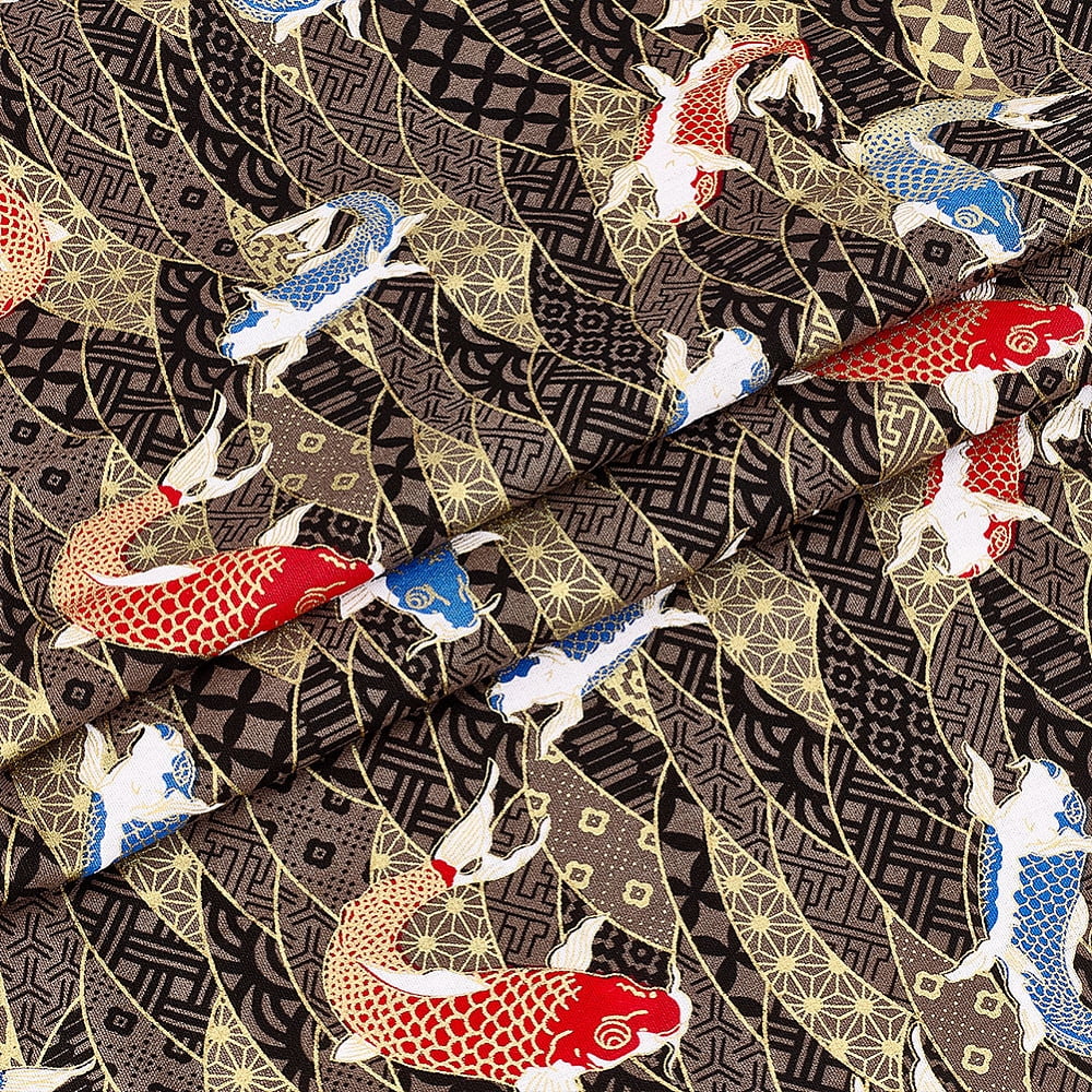 1.1 Yards x 58.3 Inch Brown Japanese Fish Wave Cotton Fabrics Japanese ...