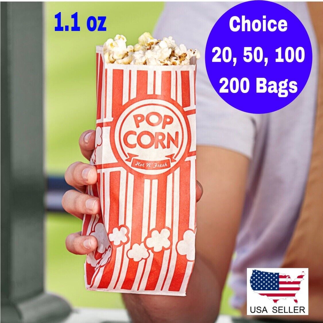 1.1 oz Popcorn Bags Red & White Striped Leak Proof Popcorn Bags Party ...