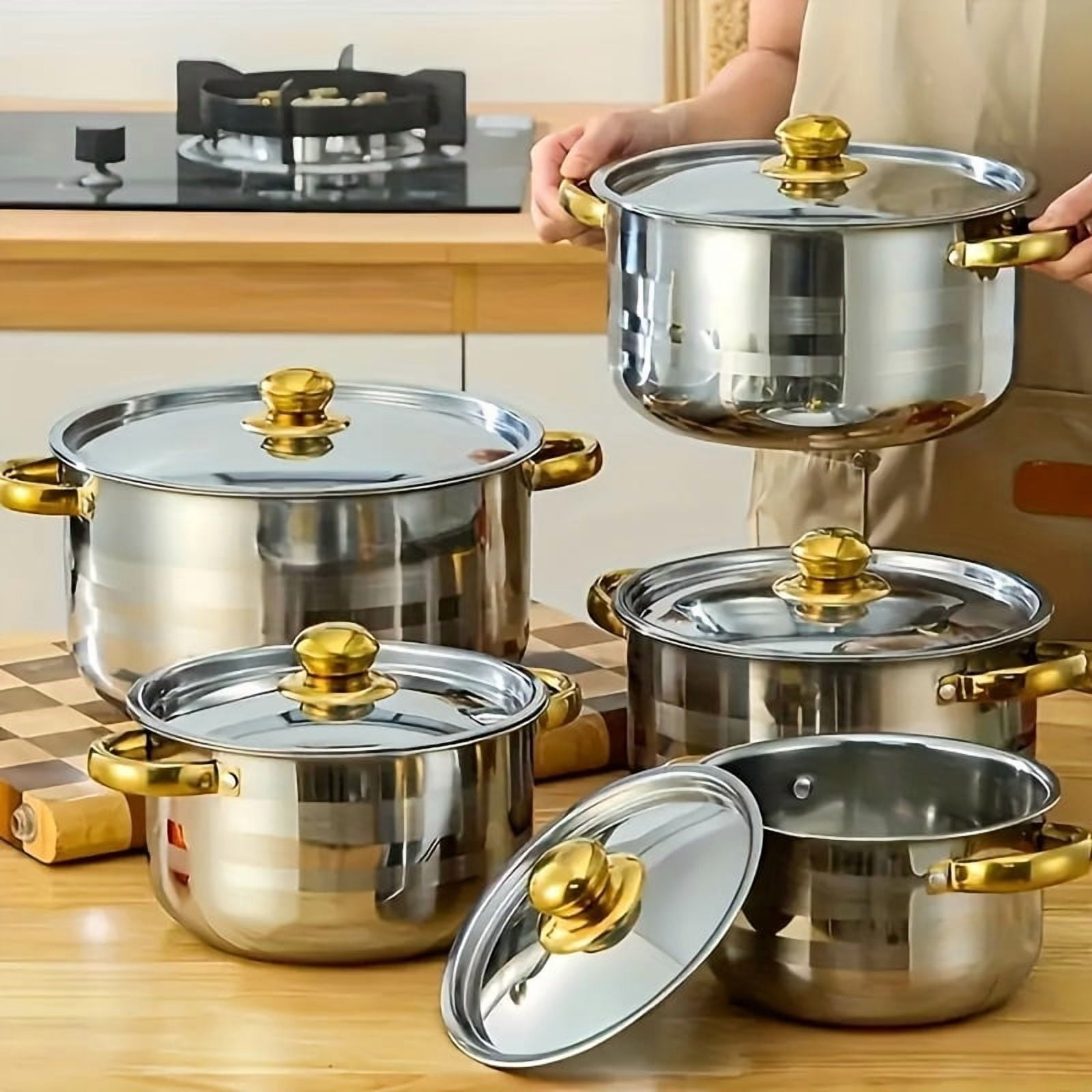 1/10/12pcs Stainless Steel Cookware Set - Non-Stick Frying Pan ...