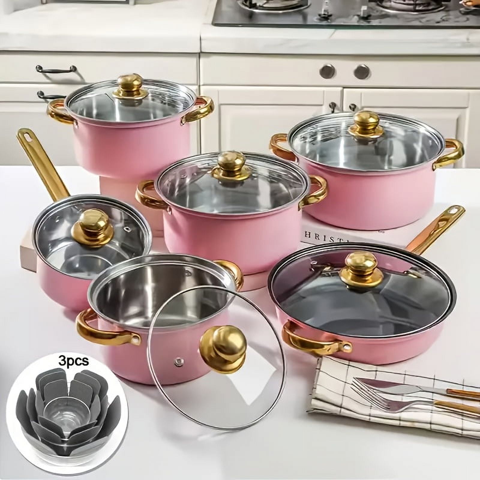 1/10/12pcs Stainless Steel Pan Set | Non-stick Pan Set | Stainless ...