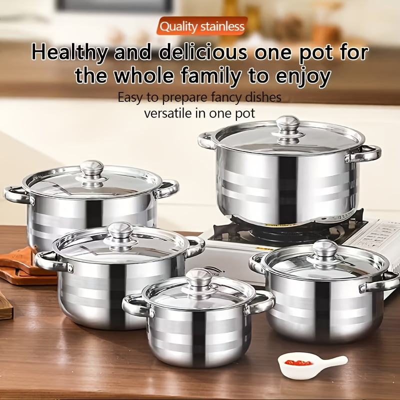 1/10/15 Pieces Stainless Steel Cookware Set with Golden Handles, Thick ...