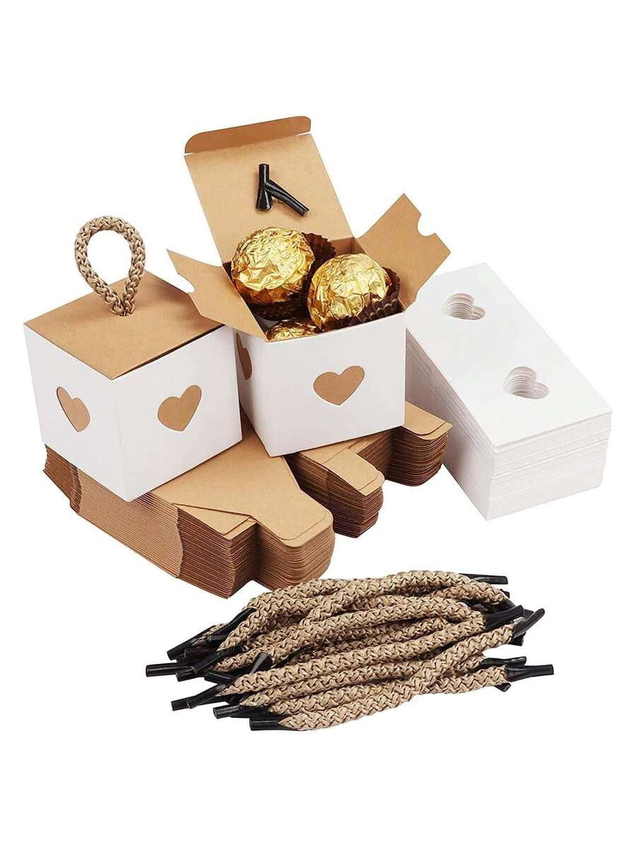 1/10/30/50 Pack Mini White & Brown Heart Gift Boxes - 2x2x2 Inch Kraft ...