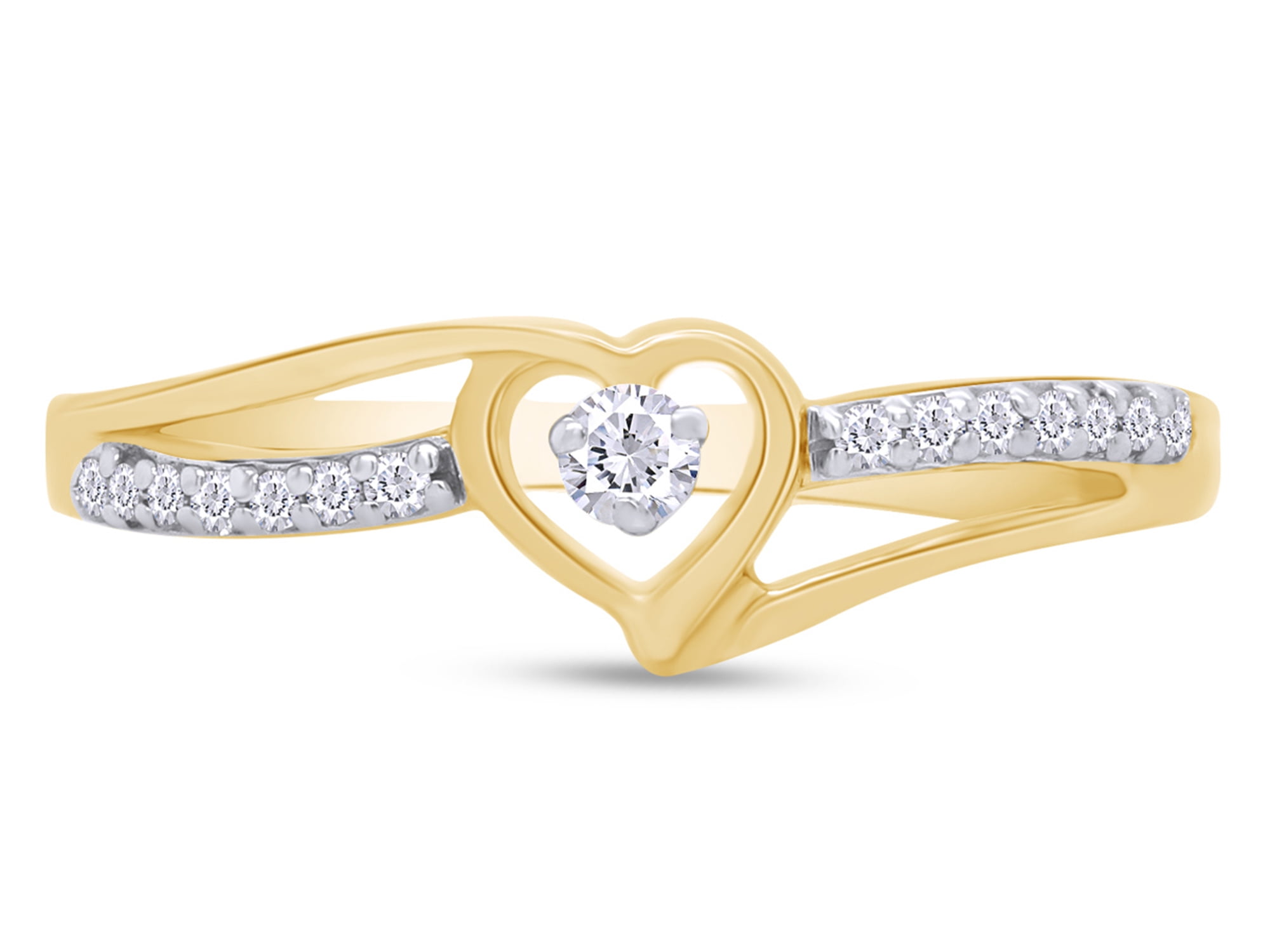 AFFY 0.10CT Natural White Diamond Split Shank Heart Promise Ring in 14K ...