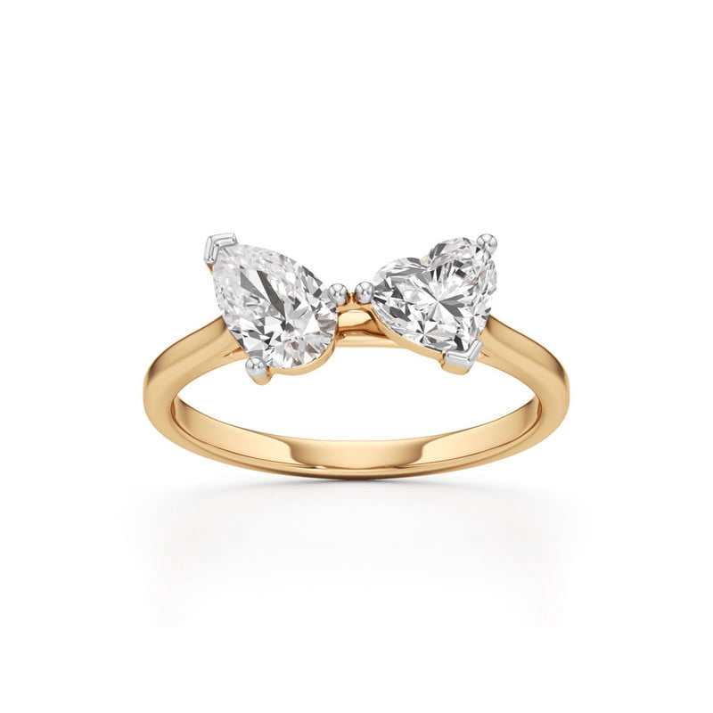 1.10 CTW Heart and Pear Cut Toi Et Moi Moissanite Engagement Ring 925 ...